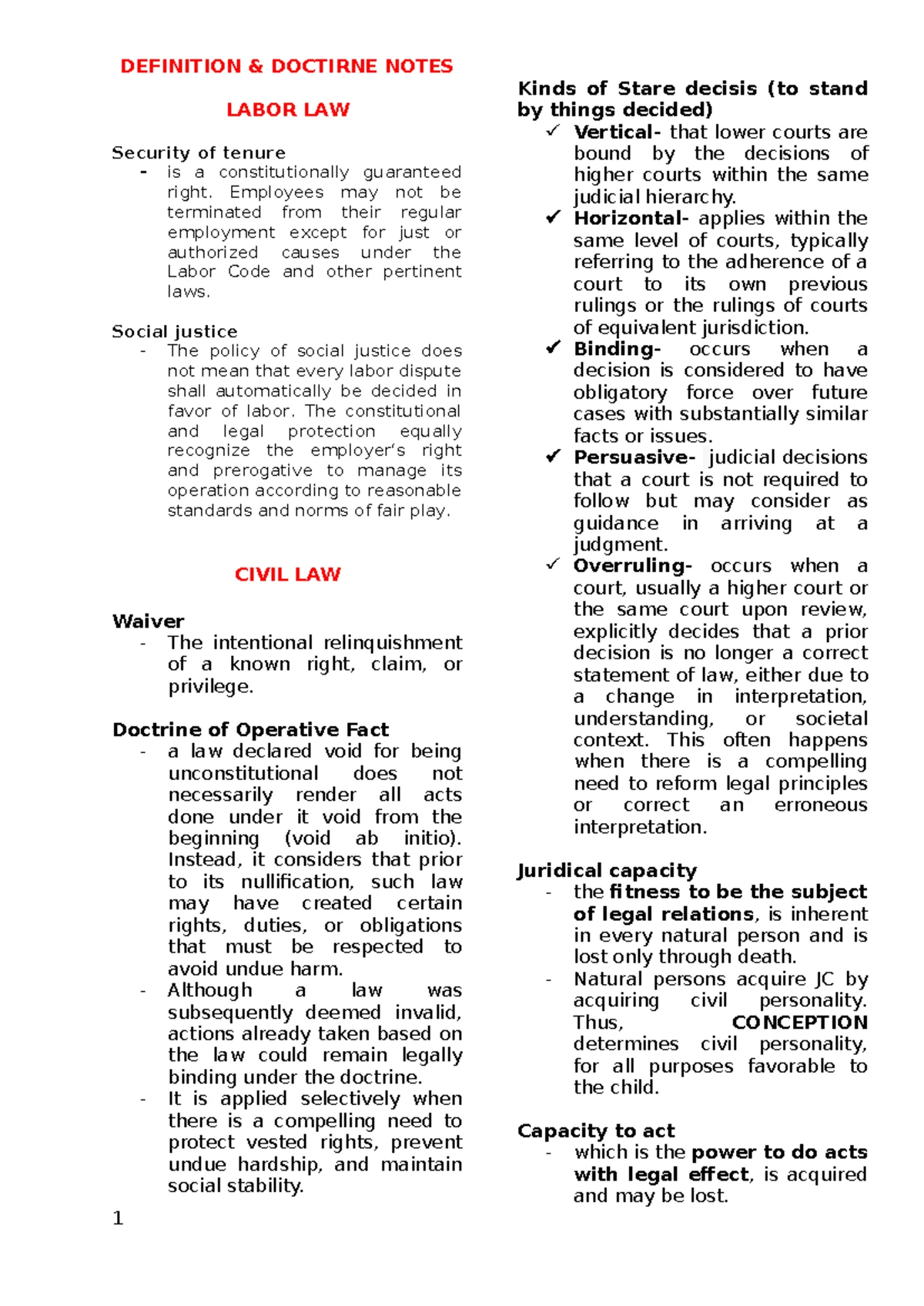 Elements Notes - Bar Exam 2025: Labor Law and Legal Principles - Studocu