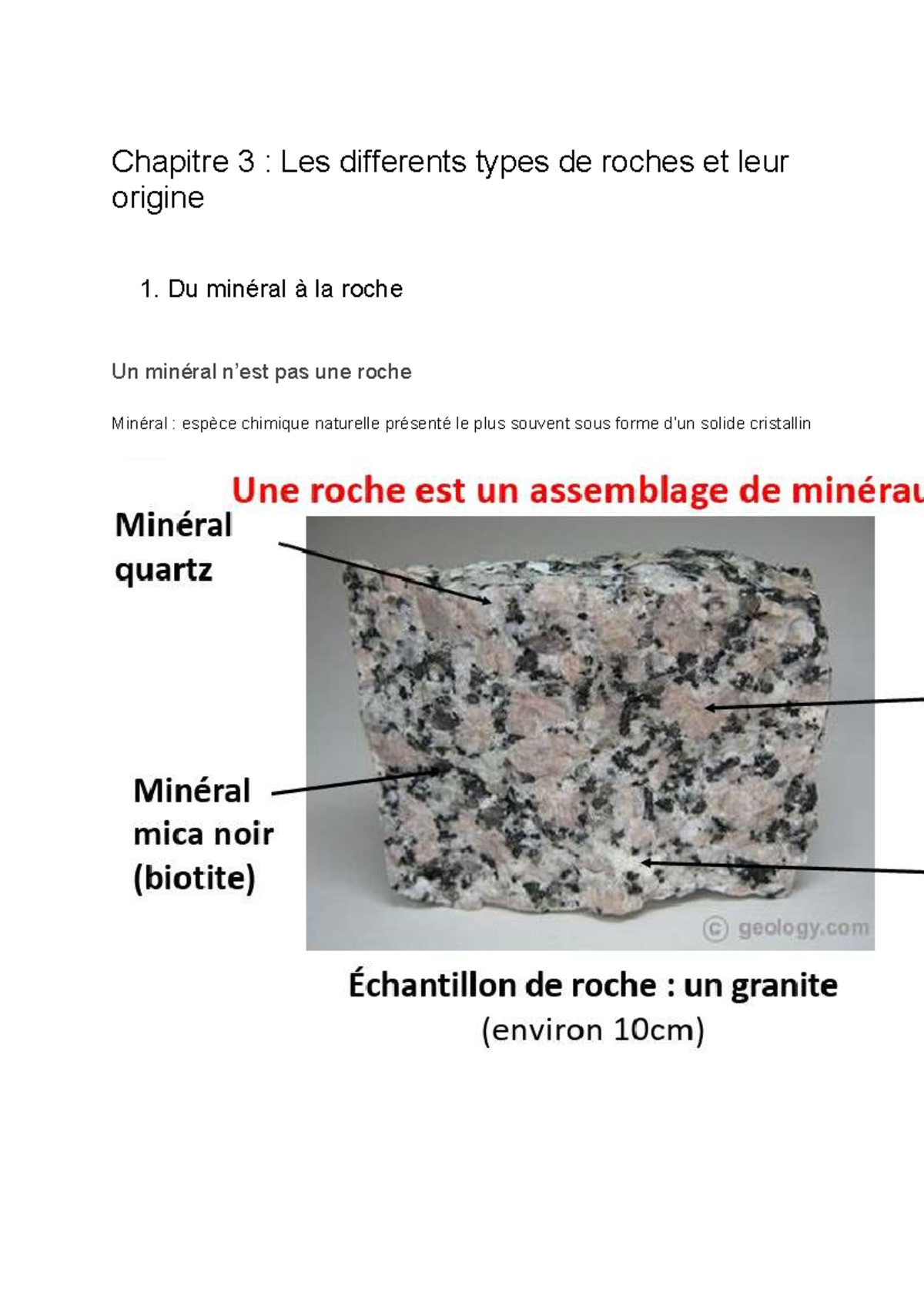 Chapitre 3 : Types de Roches et Origine - Cours Géosciences - Studocu