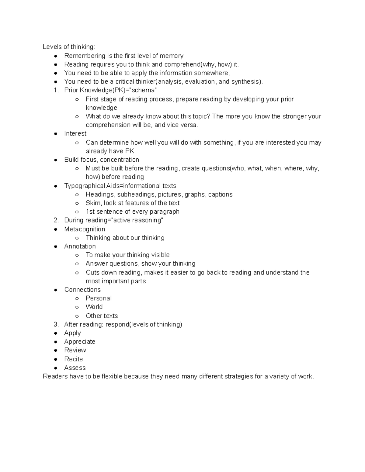 Thinking Levels in Reading - ENGL 1 Composition Notes by Candace ...