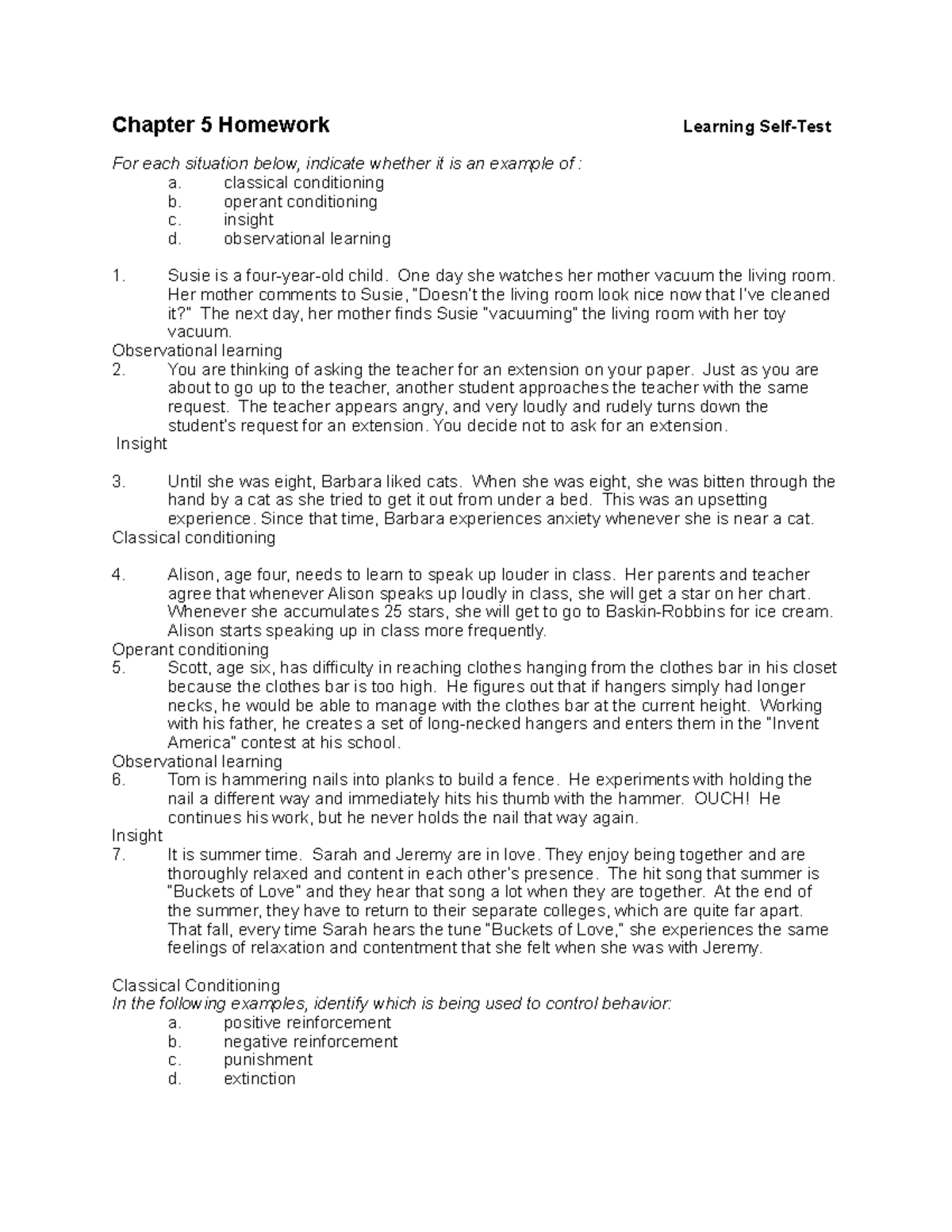 Learning Worksheet - Chapter 5 Homework Learning Self-Test For each ...