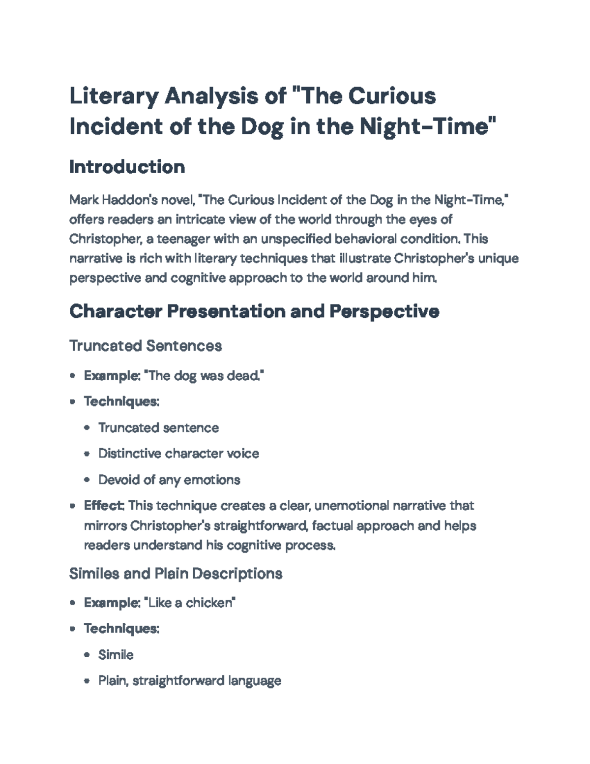 Literary Analysis of "The Curious Incident of the Dog in the Night-Time ...