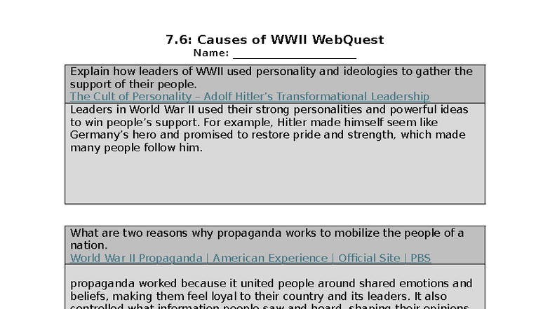 7.6-7.8 WWII WebQuest: Analyzing Causes and Propaganda - Studocu