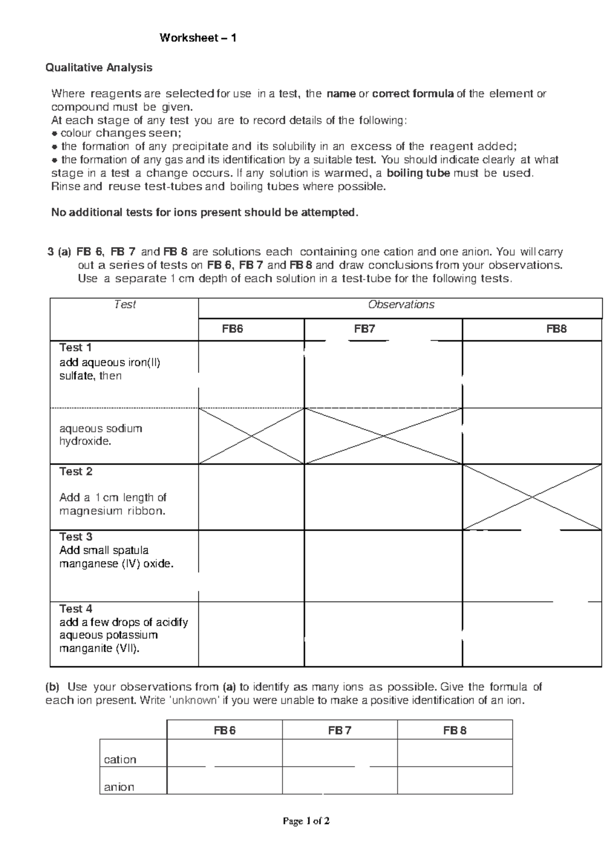 Qualitative Analysis Worksheet 1: Tests on FB 6, FB 7, FB 8 - Studocu