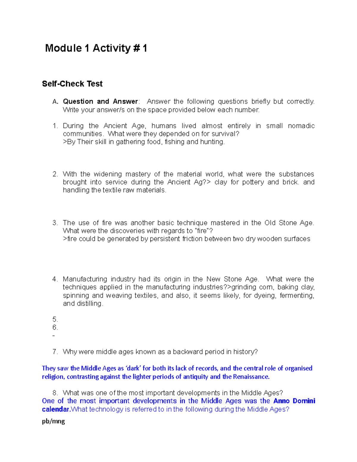 Module 1 Activity 1 - Self-Check and Identifications on History - Studocu