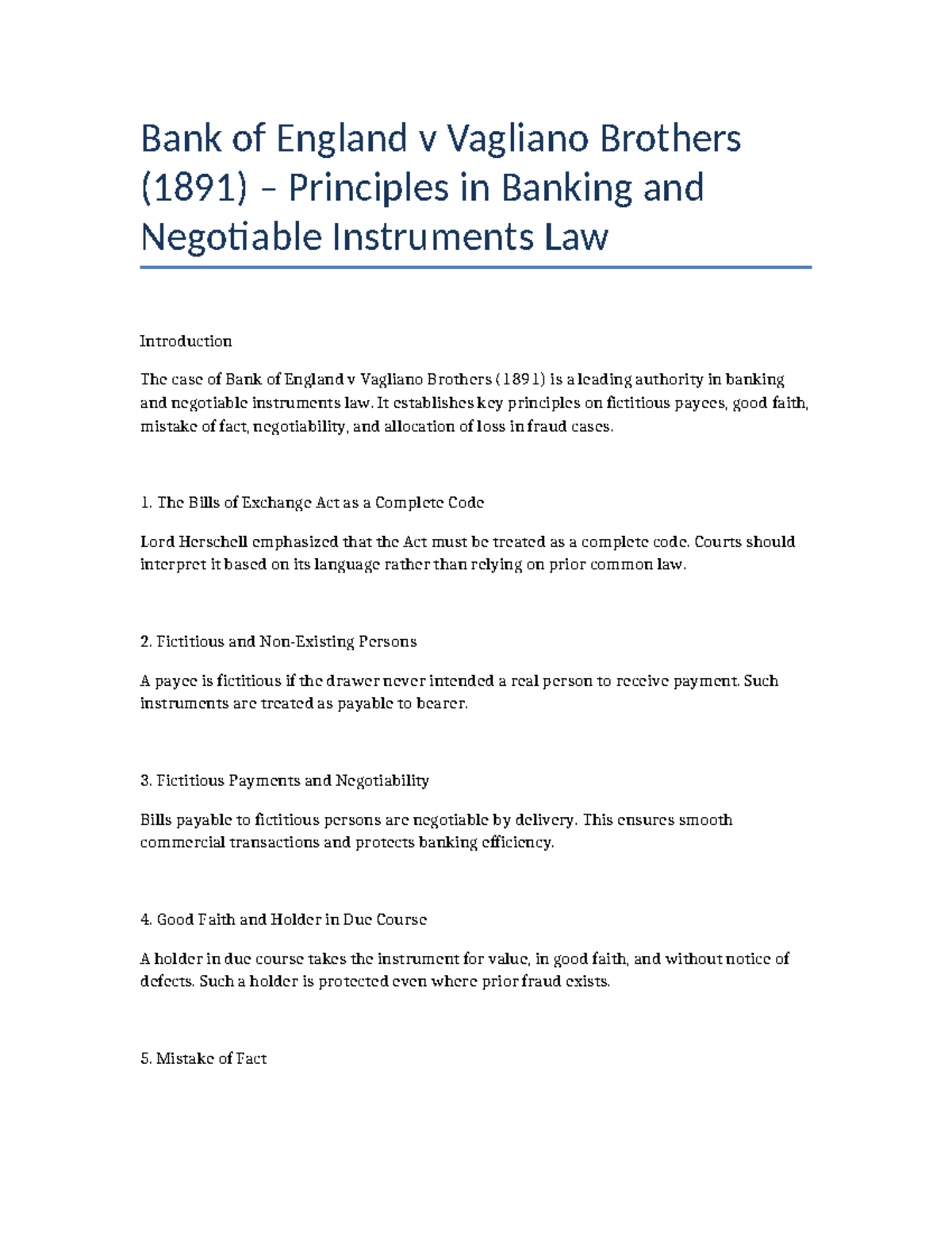 Vagliano Banking Law: Key Principles from Bank of England v Vagliano ...