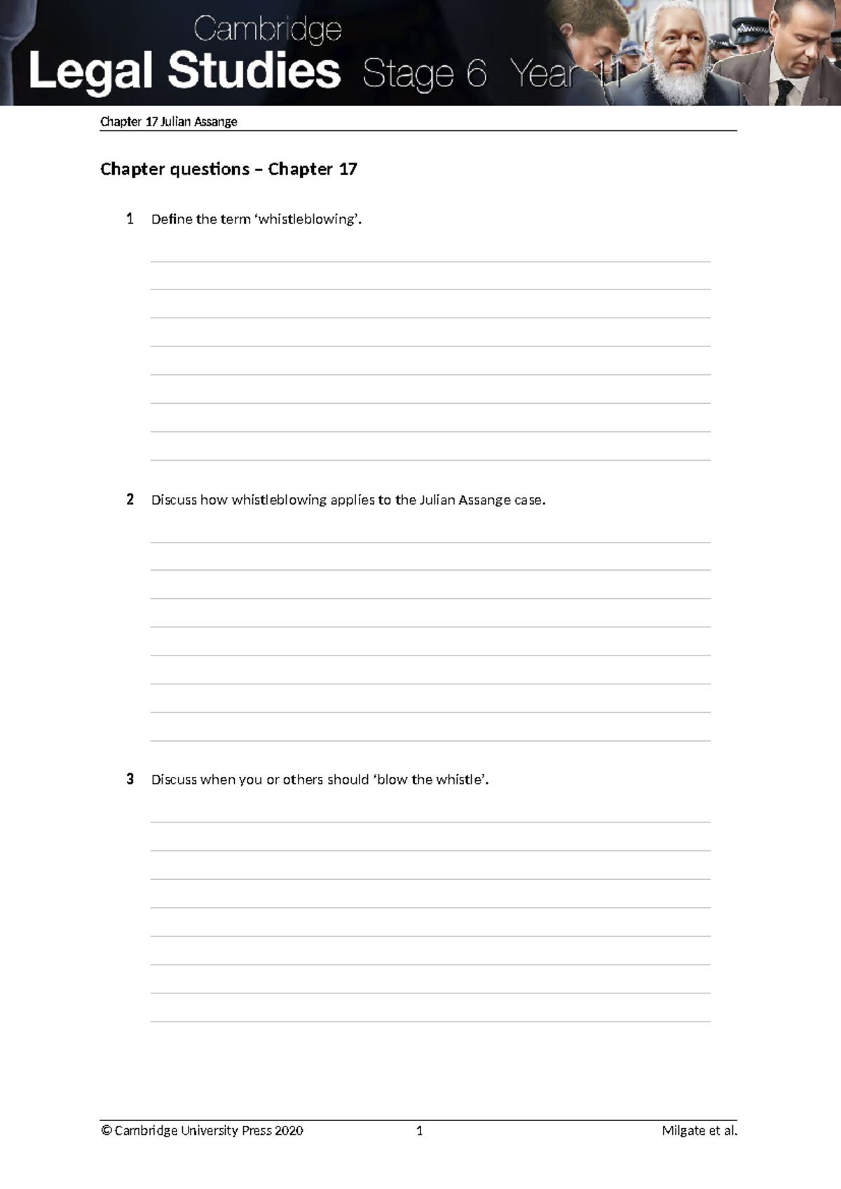 Legal 115ed Chapter 17: Julian Assange Discussion Questions - Studocu