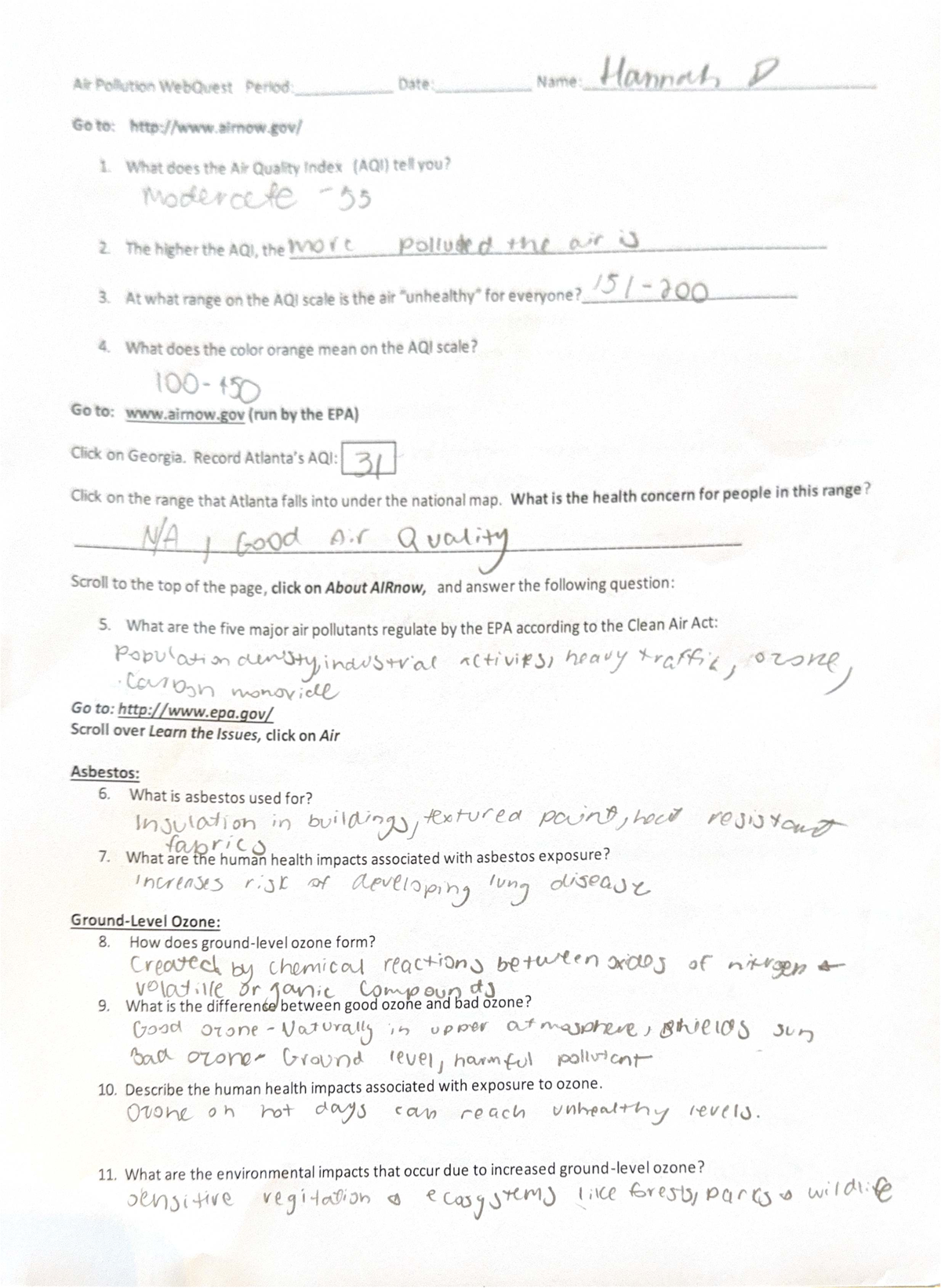 Air Pollution WebQuest: Understanding AQI and Its Impacts - Studocu
