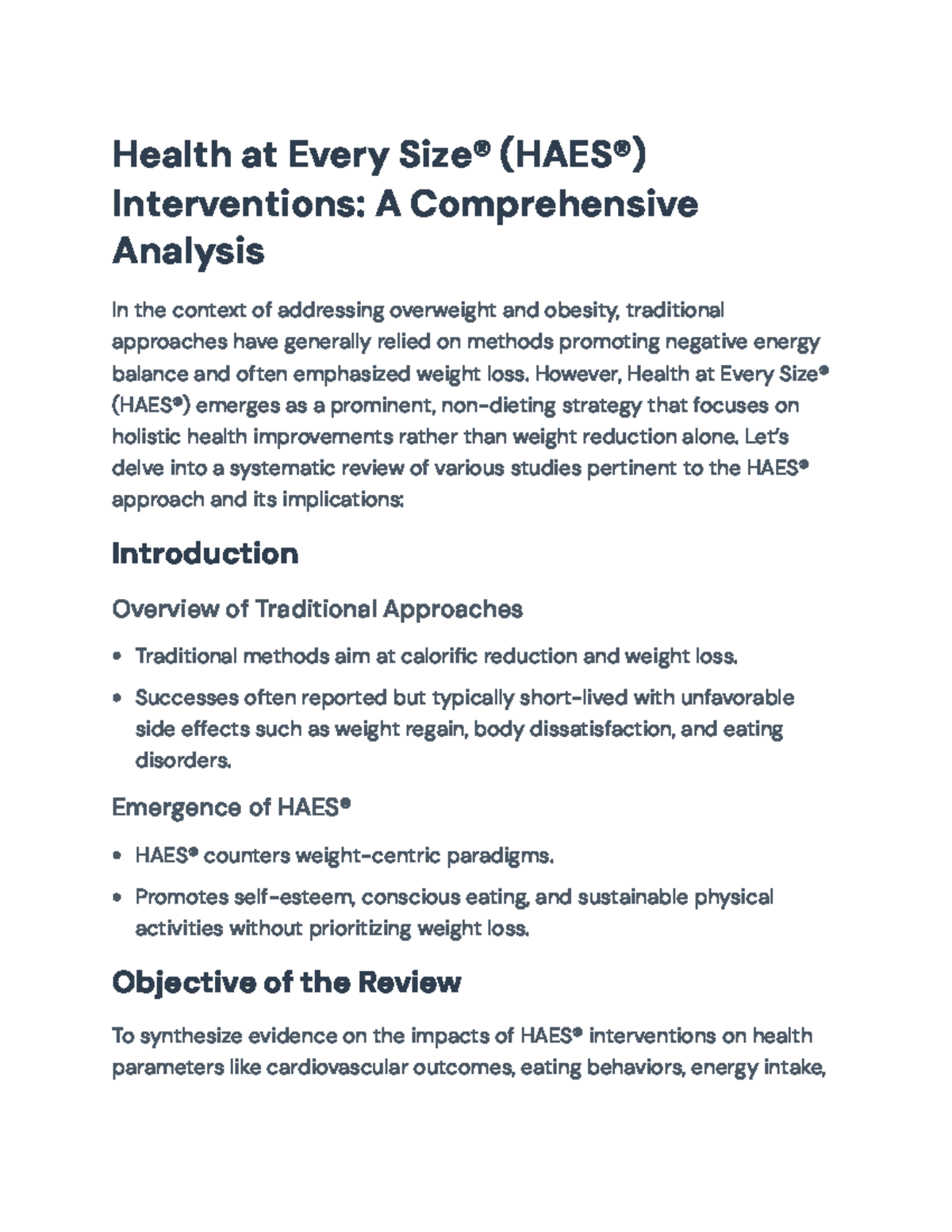 Health at Every Size® (HAES®): Comprehensive Analysis of Interventions ...