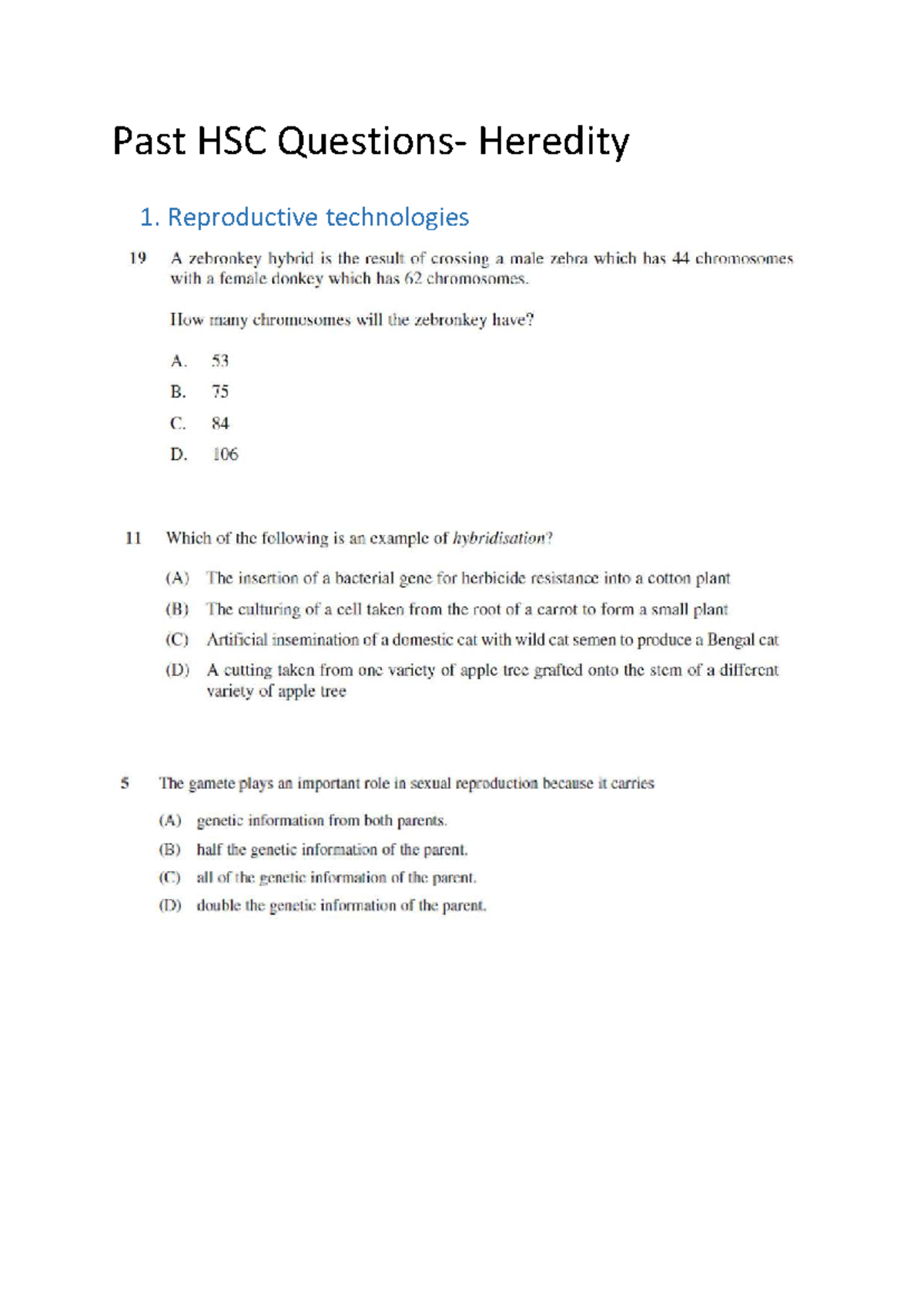 HSC Heredity: Reproductive Tech & DNA Replication Notes - Studocu
