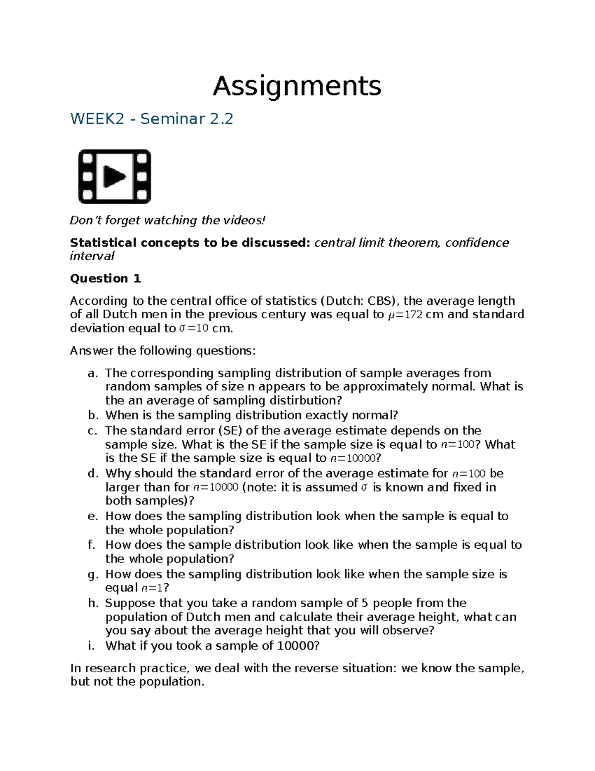 Assignments WEEK 2: Seminar 2.2 - Statistical Concepts & SPSS Analysis ...