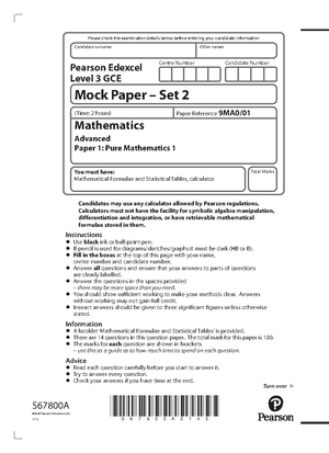 2406 9MA0-01 AL Pure Mathematics 1 June 2024 Shadow Paper MS (PDF ...