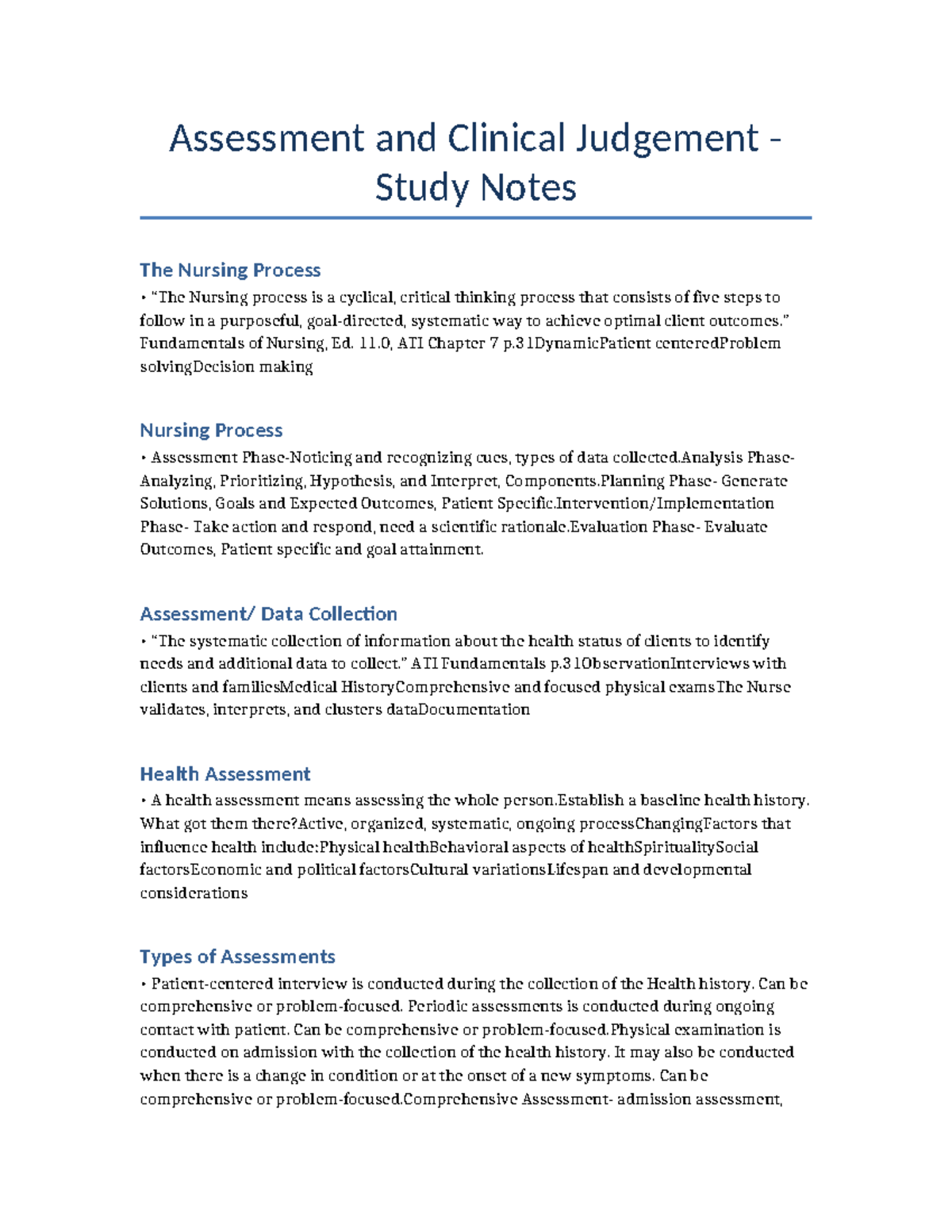 Assessment & Clinical Judgement Study Notes: Nursing Process ...