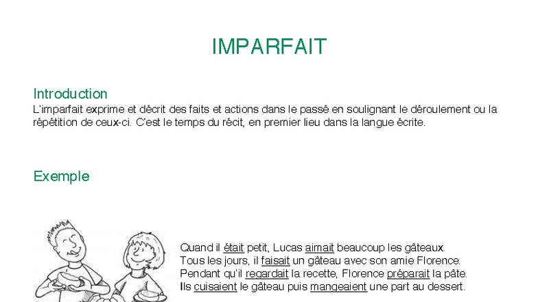 Imparfait - Notes de cours (Université) - Studocu