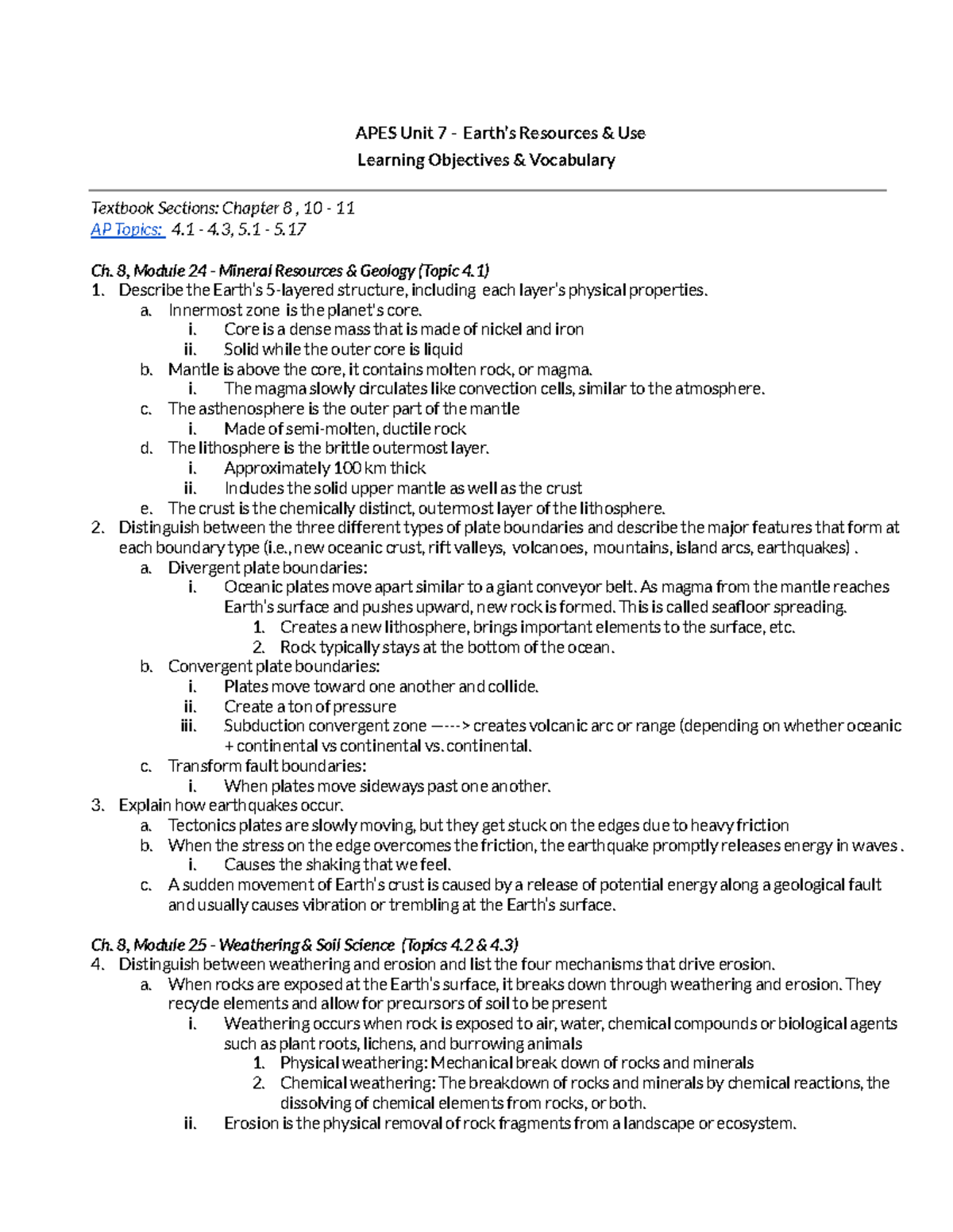 Madhav Girish - U7 Learning Objectives 22-23 - APES Unit 7 - Earth’s ...