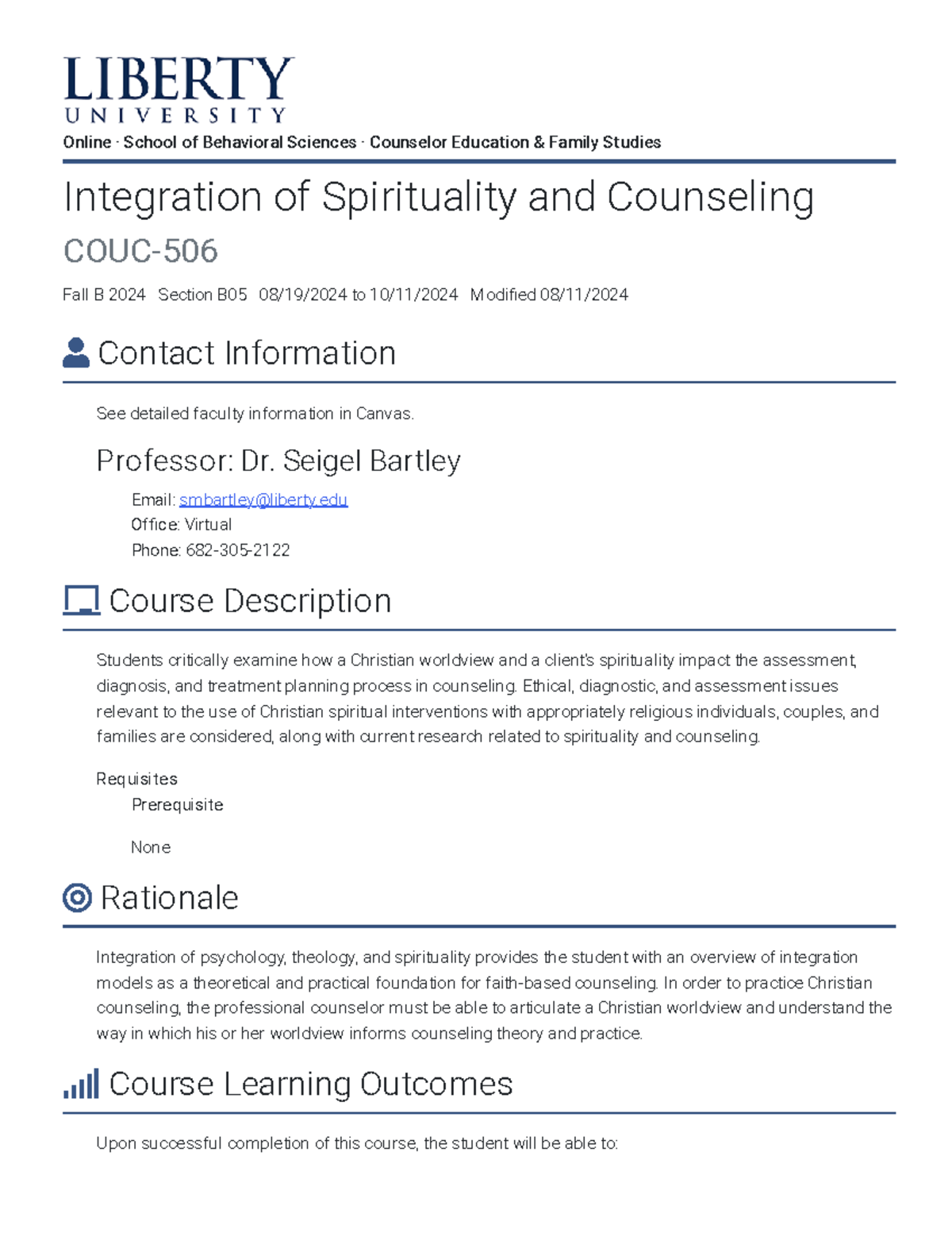 Integration of Spirituality and Counseling COUC 506 Syllabus Fall B ...