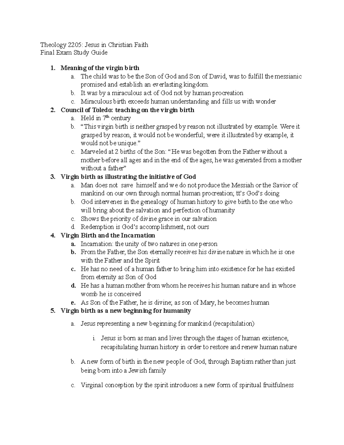 Theology 2205: Final Study Guide on Jesus in Christian Faith - Studocu