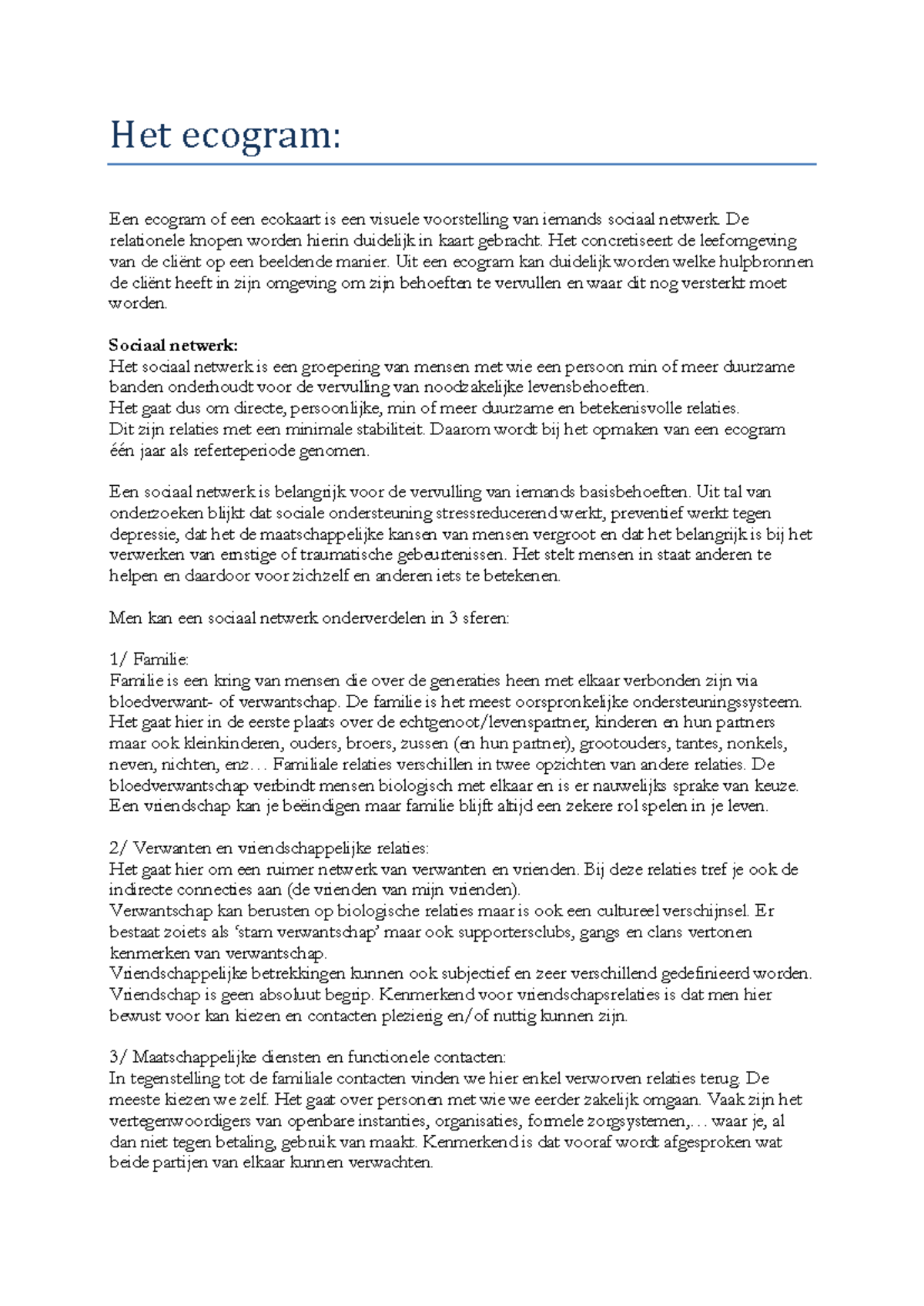 Uitleg over het Ecogram: Sociale Netwerken en Hun Functies - Studeersnel