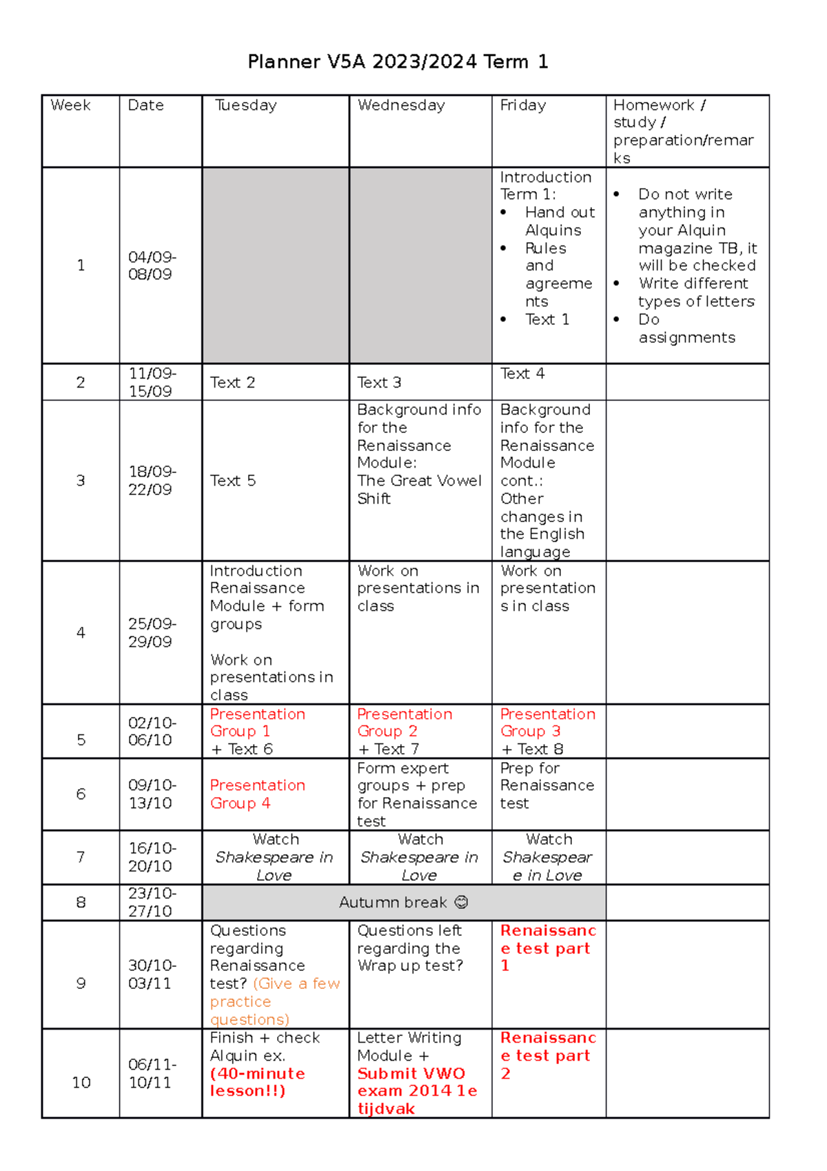 Planner V5A 2023/2024 Term 1 Final Version Overview and Schedule ...