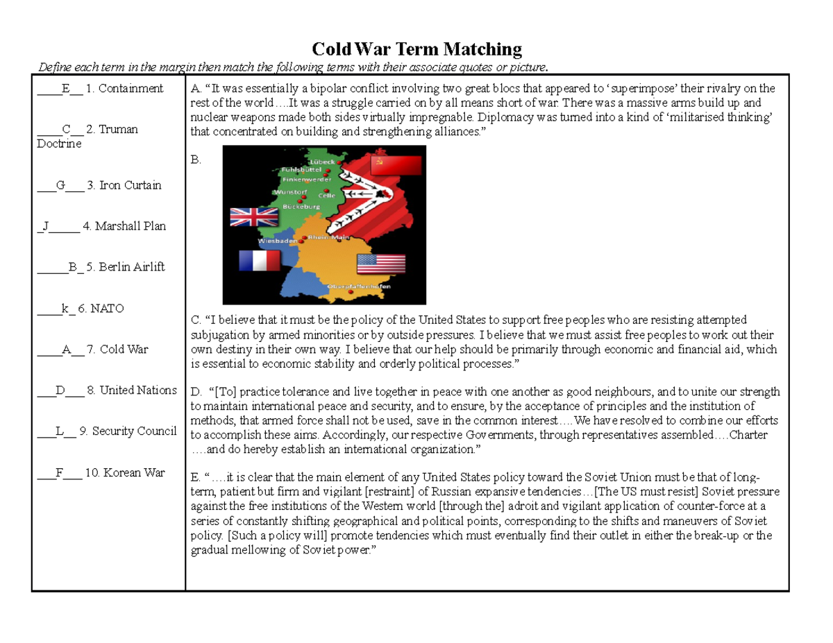 APCold War Term Matching - Cold War Term Matching Define each term in ...