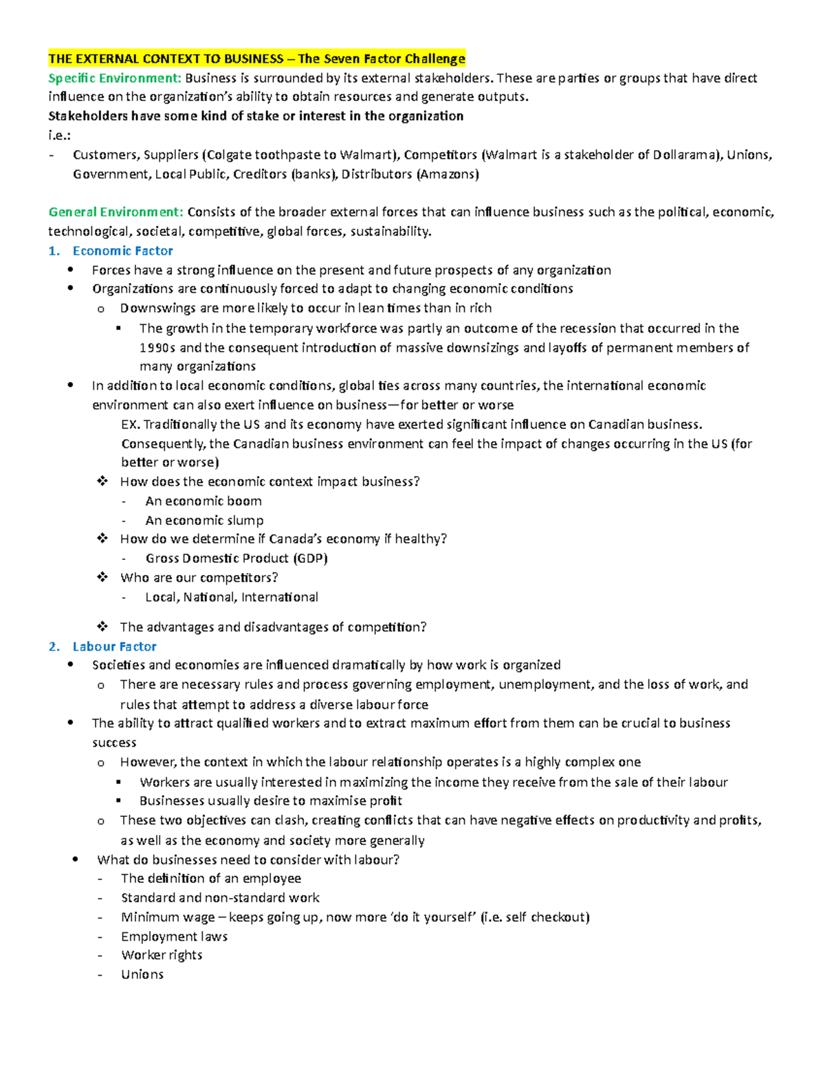 The Seven Factor Challenge - THE EXTERNAL CONTEXT TO BUSINESS – The ...