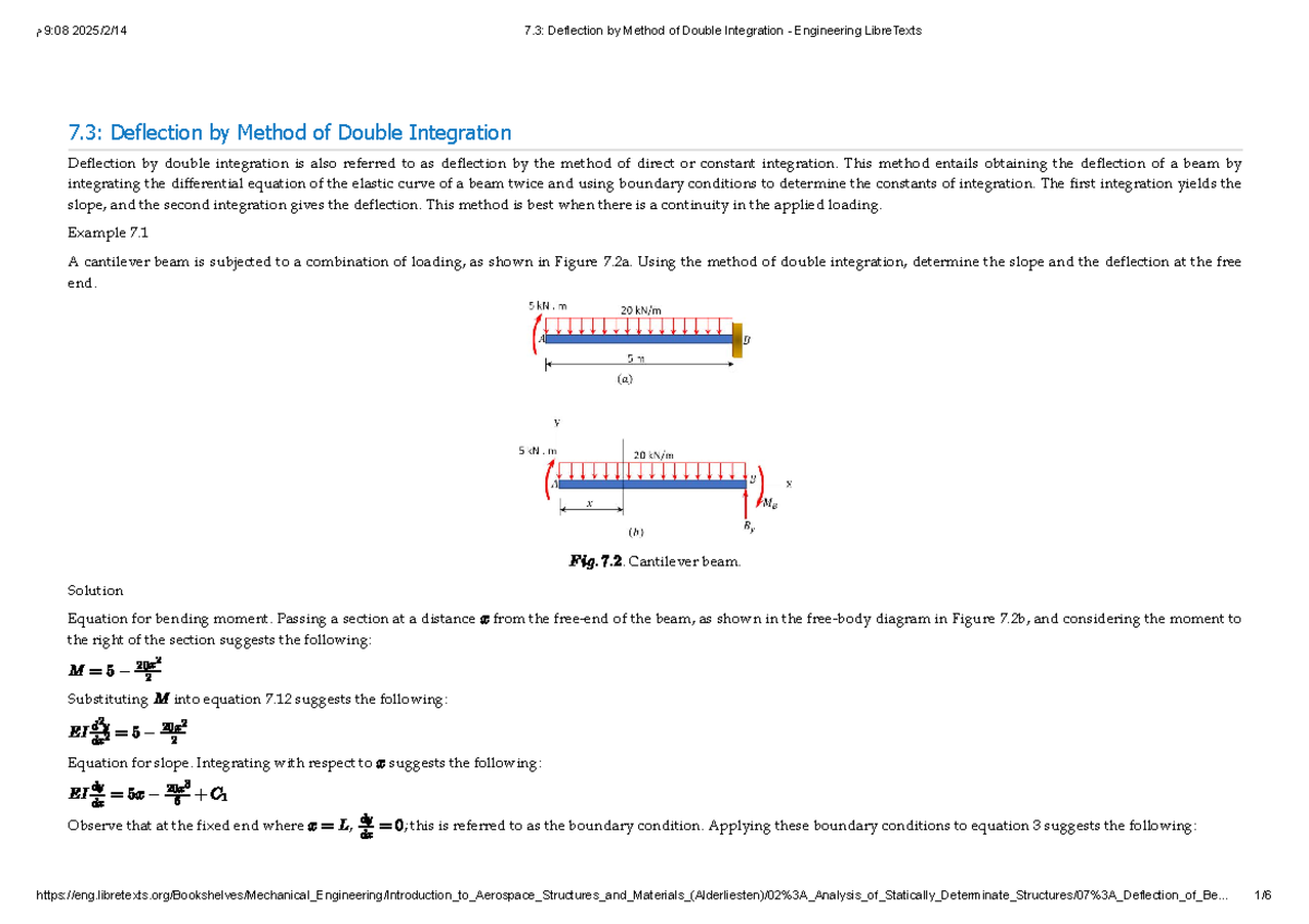 Deflection Analysis Using Double Integration Method in Beam Mechanics - Studocu