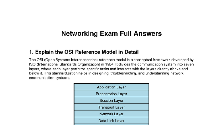 Networking Exam Full Answers: OSI Model & Error Detection Methods - Studocu