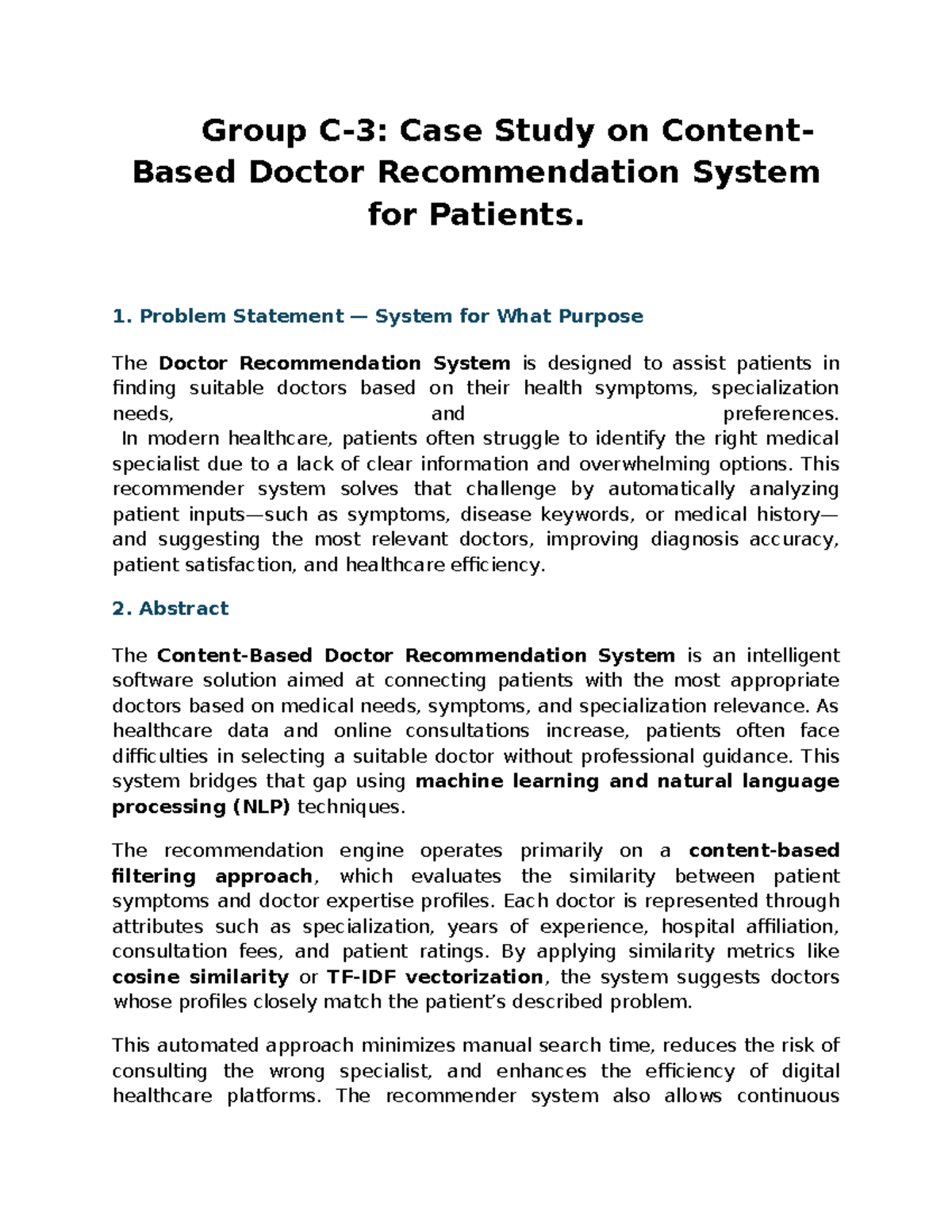 Group Case Study: Content-Based Doctor Recommendation System - Studocu