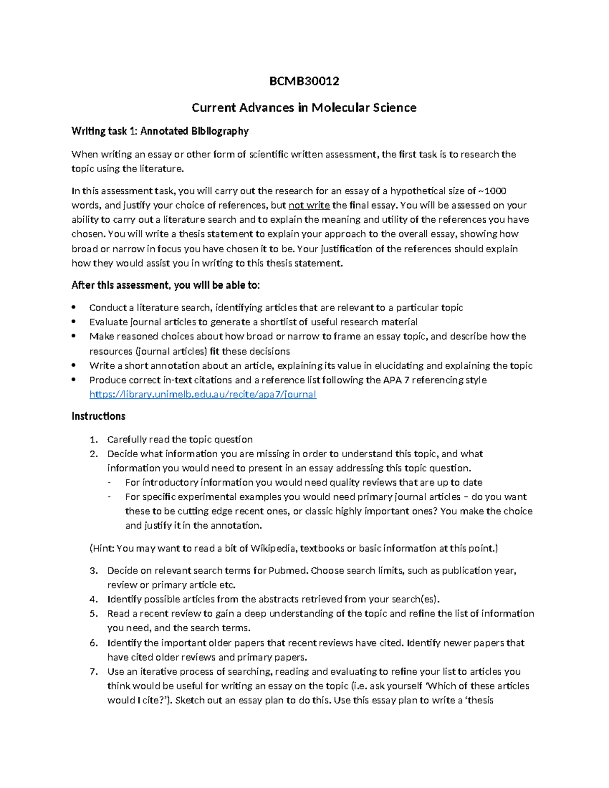 BCMB30012 Current Advances in Molecular Science: Annotated Bibliography ...