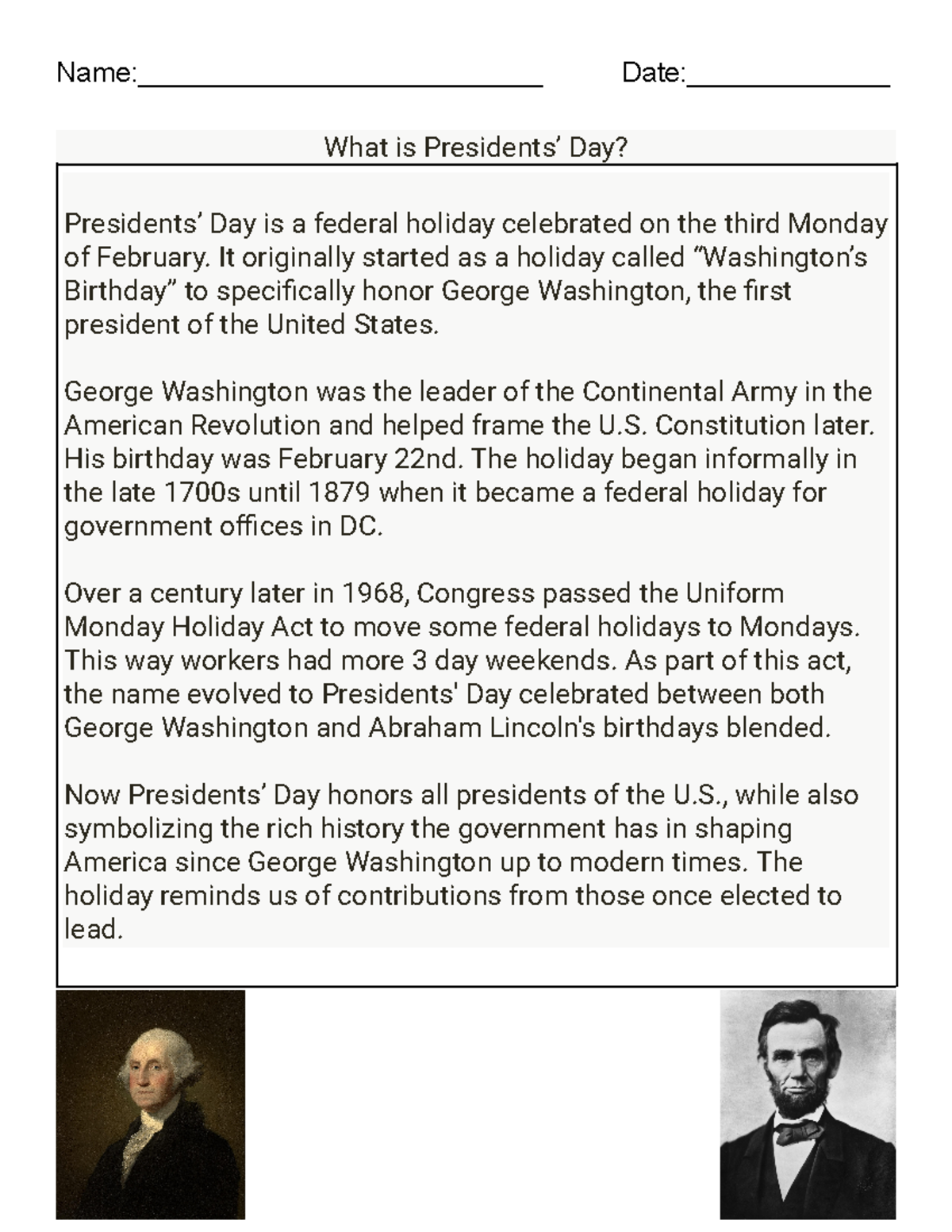 Presidents' Day Overview and Discussion Questions - Studocu