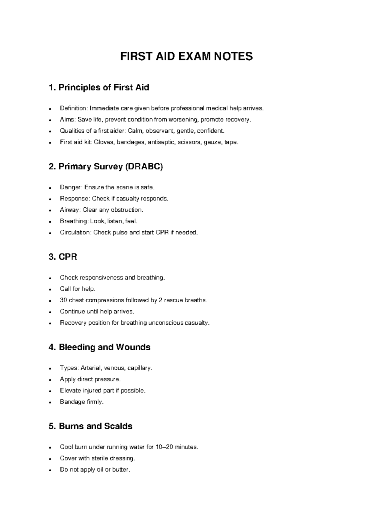 First Aid Exam Notes - Key Principles and Emergency Procedures - Studocu