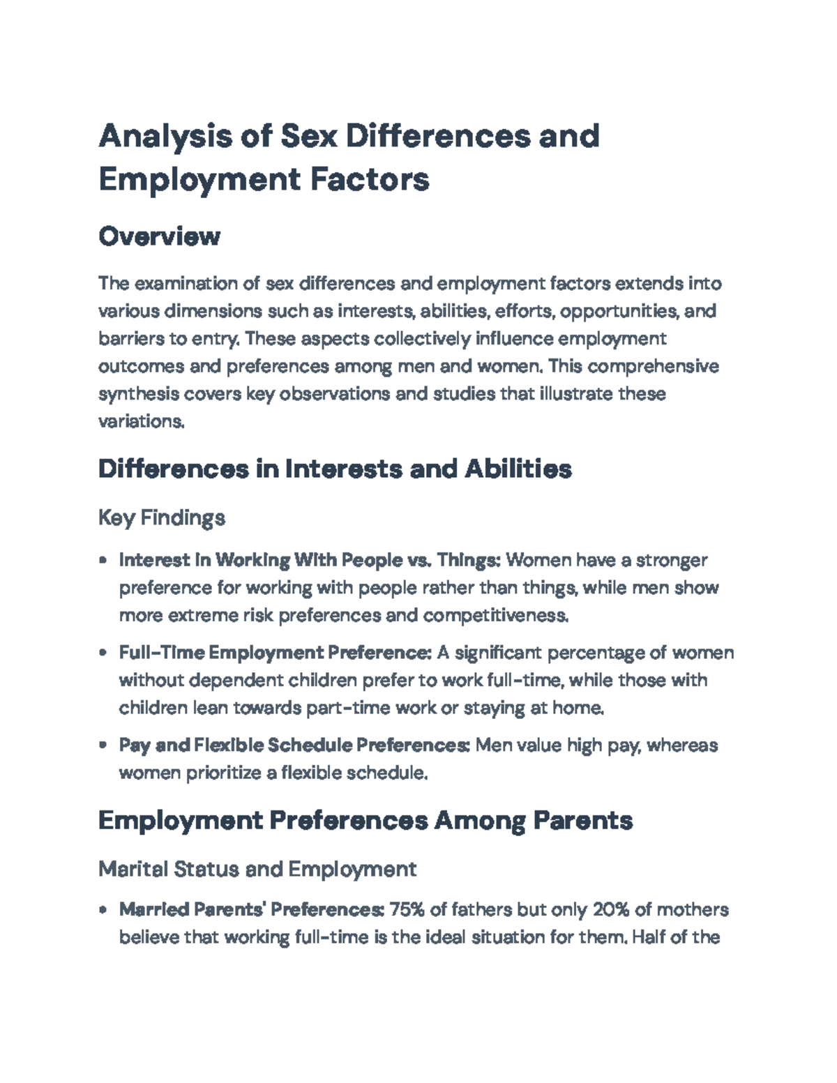 Analysis of Sex Differences & Employment Factors - Overview & Insights ...