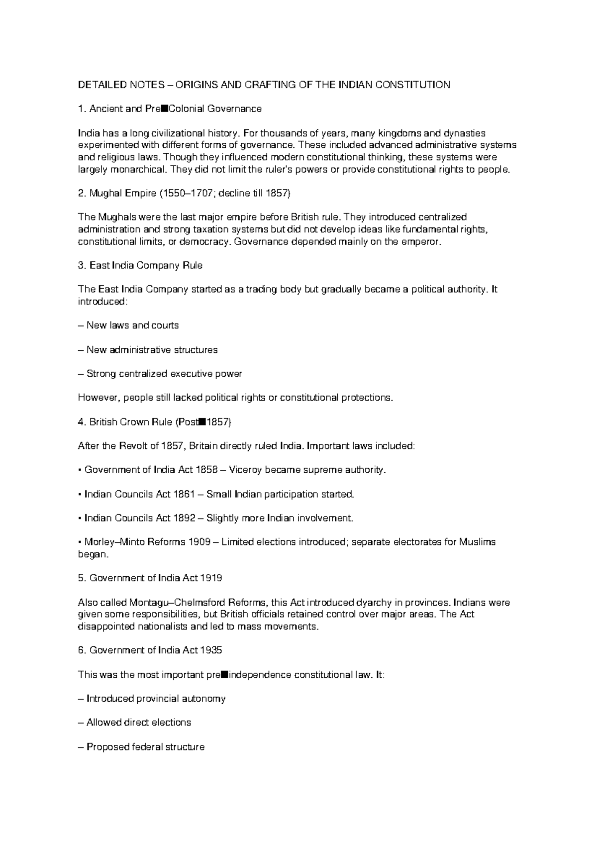 Detailed Notes on the Origins and Crafting of the Indian Constitution ...