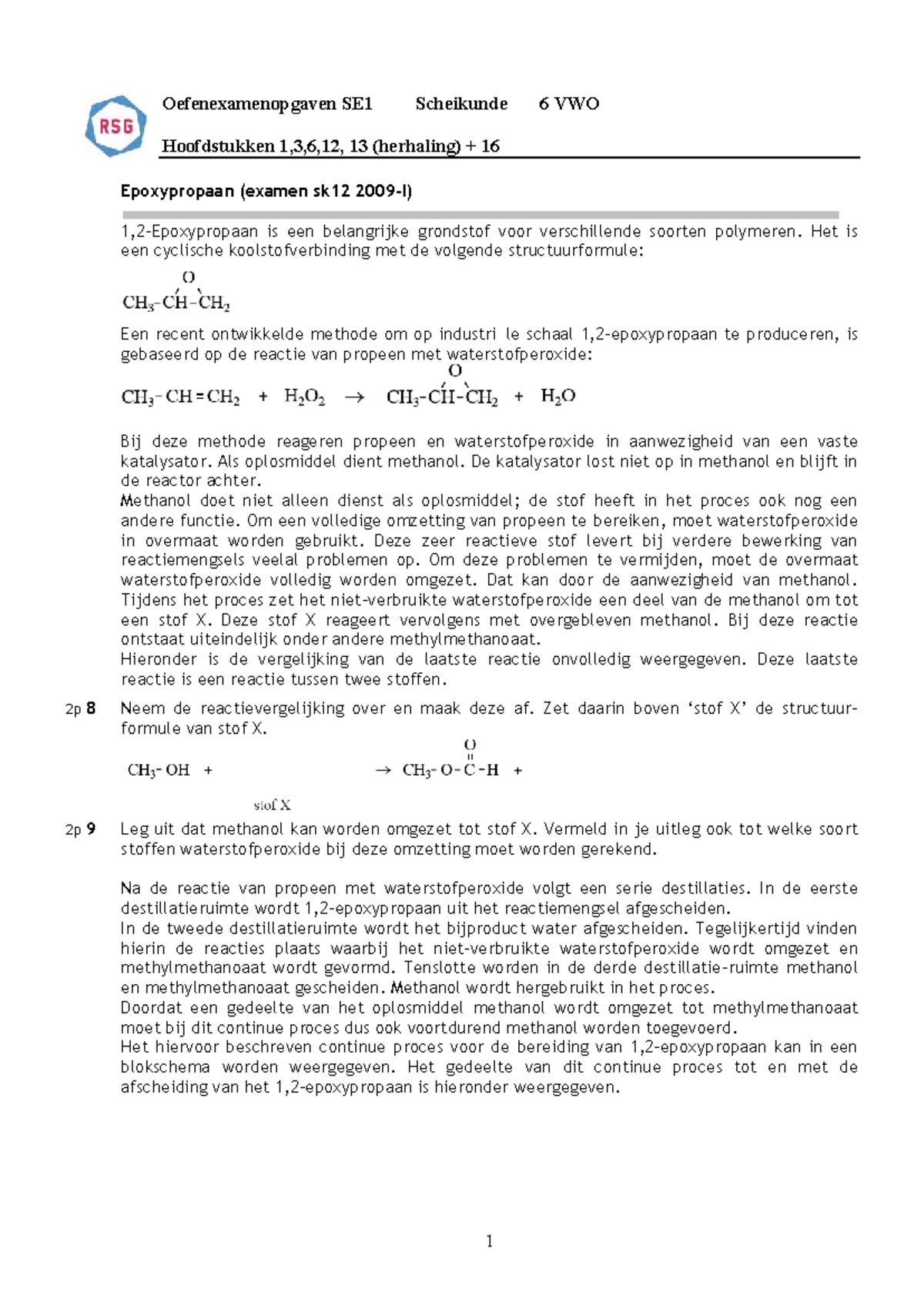 Oefenexamenopgaven SE 1 Scheikunde 6 VWO: Samenvatting en Opdrachten ...