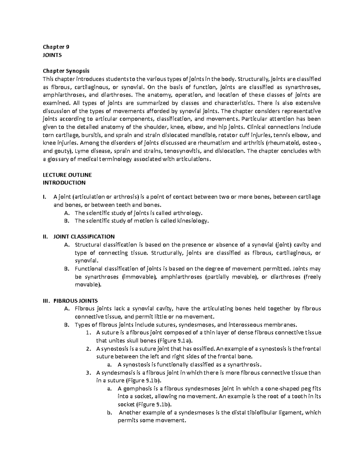 Chapter 9: Joints - Structure, Classification, and Function (Biol 101 ...