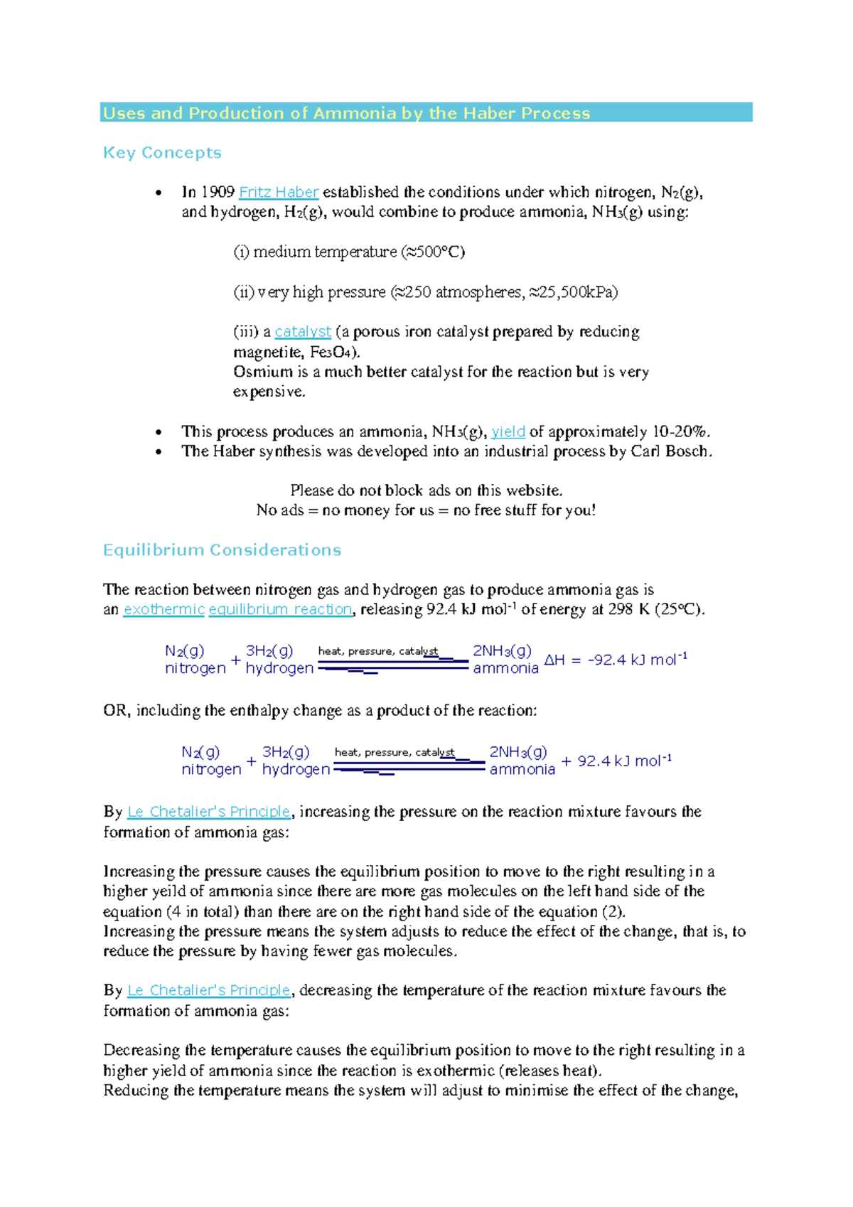 Haber Process - Lecture notes Module 8 - Studocu