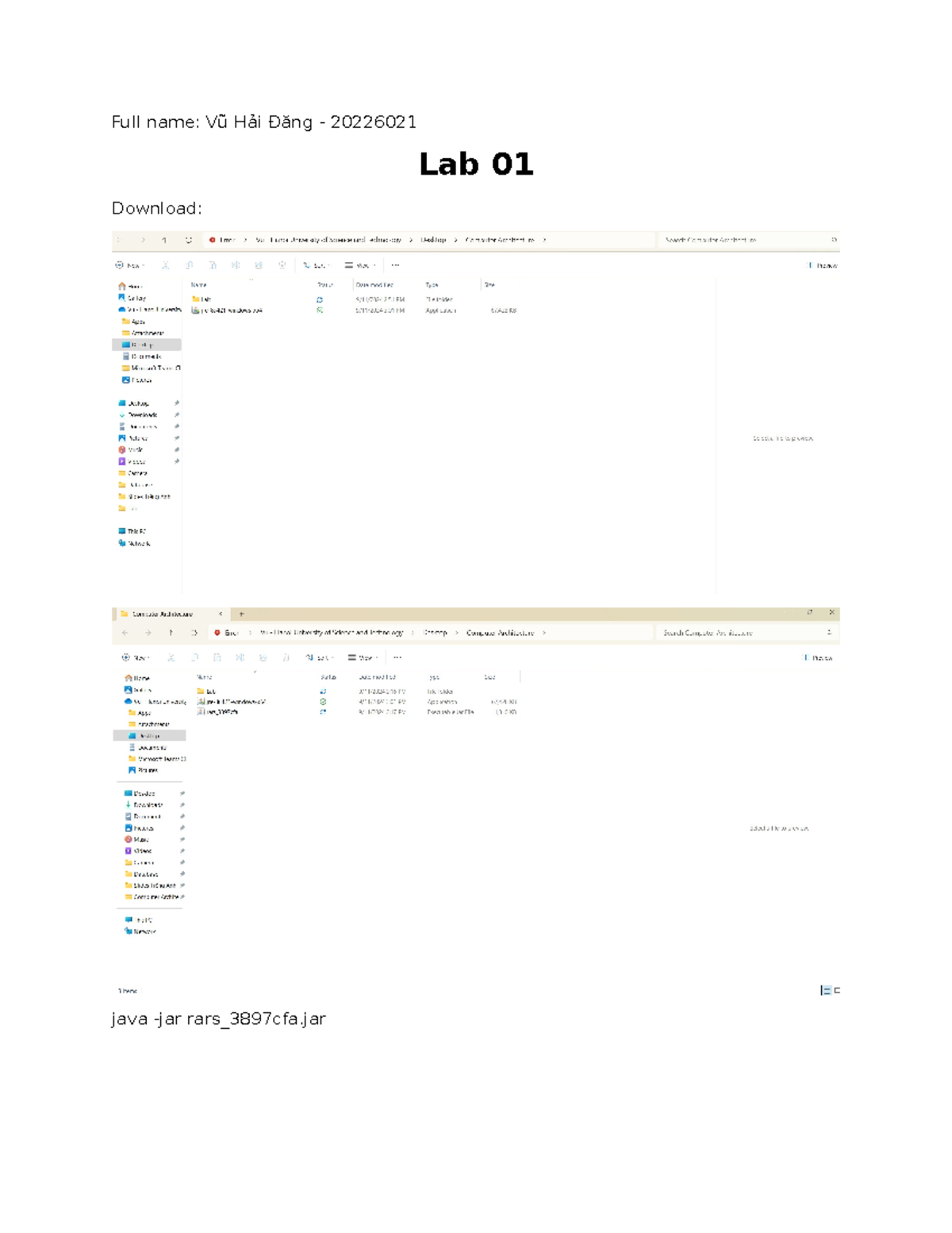 Lab01 Vu Hai Dang 20226021 - Full name: Vũ Hải Đăng - 20226021 Lab 01 Download: java -jar - Studocu