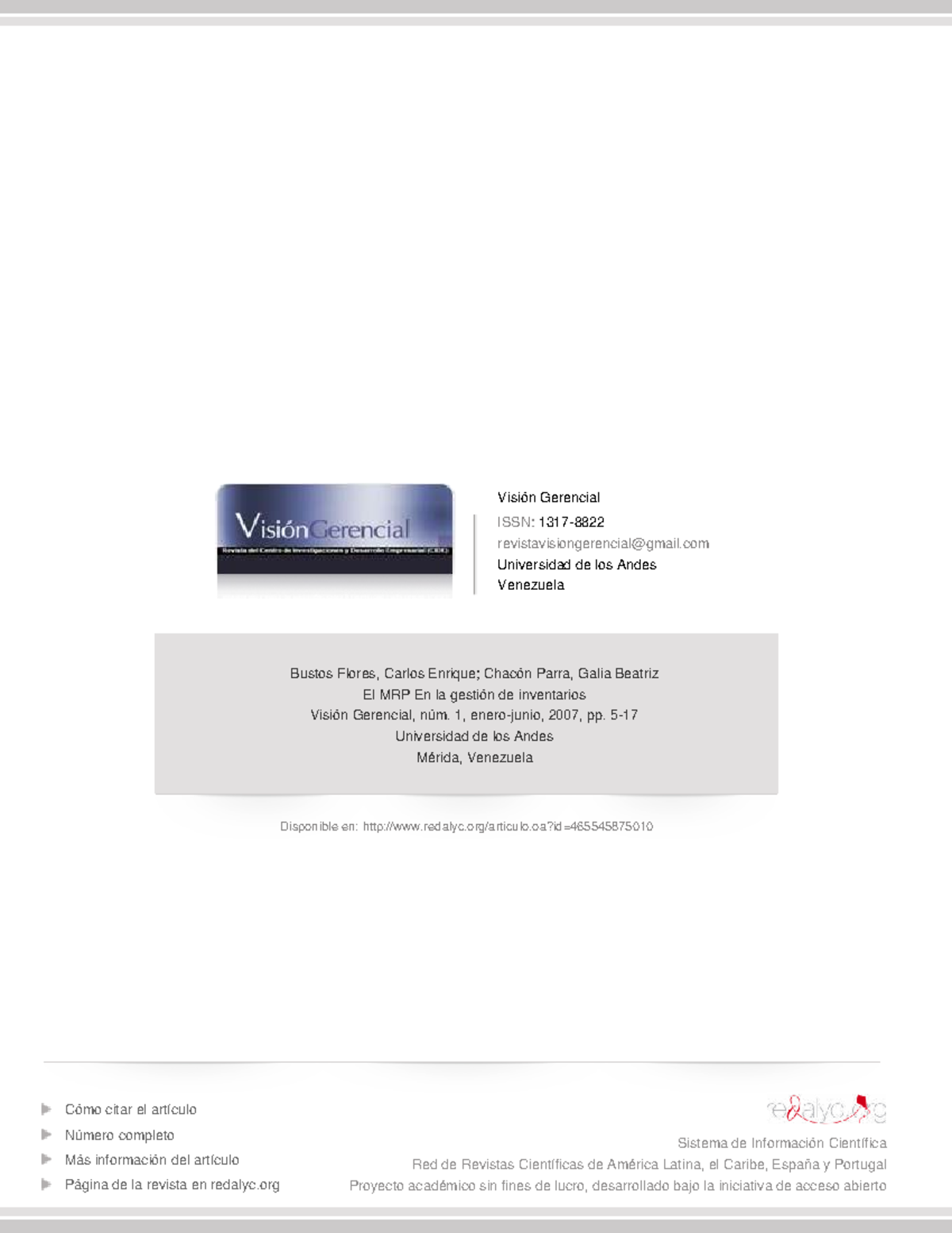 Articulo mrp - metodo mrp para la toma de decisiones - ####### Visión ...