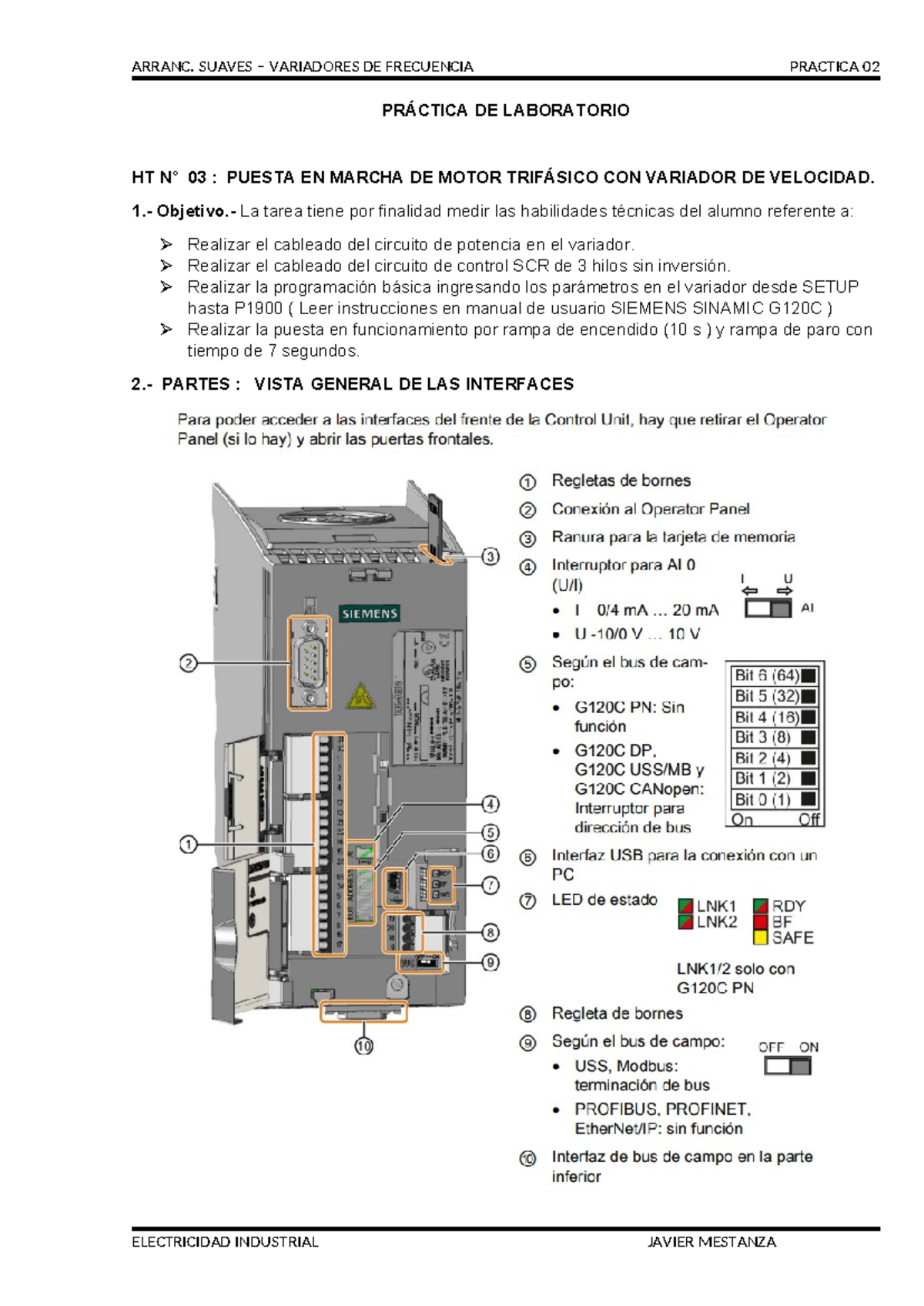 Práctica de Laboratorio N° 2: Arranque Suave con Variador Siemens G120C ...