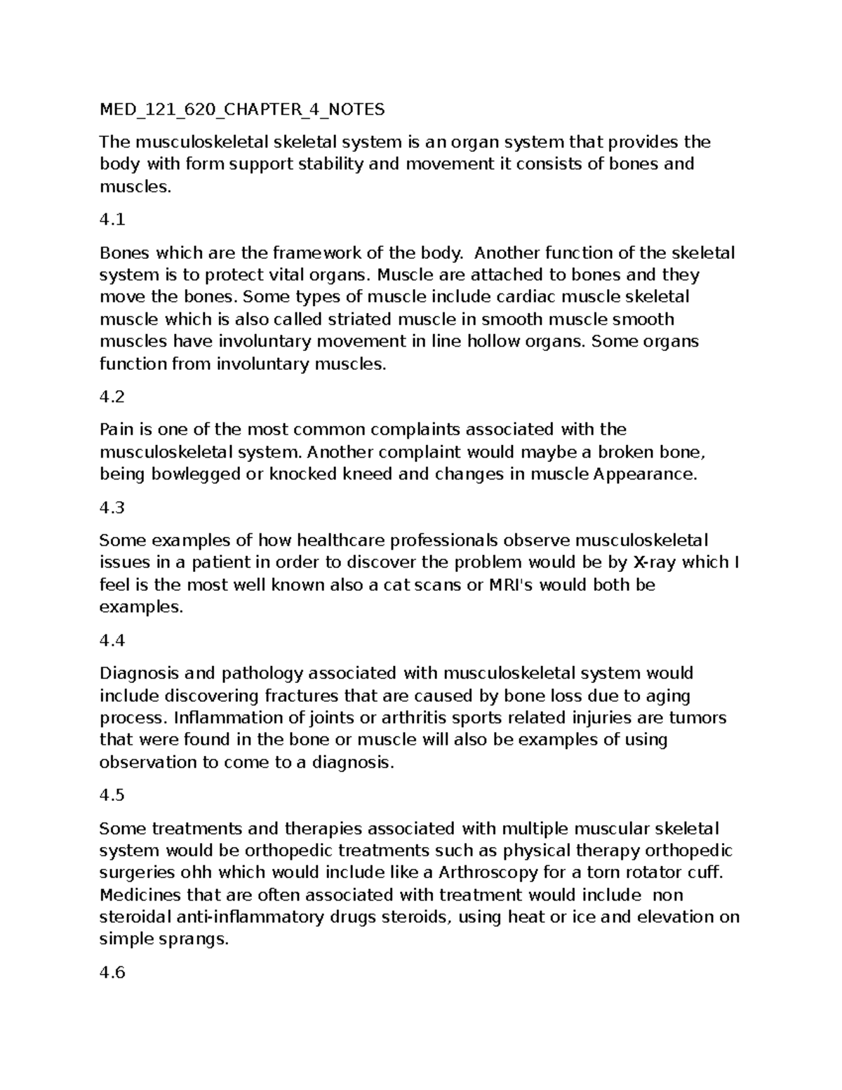 MED 121 620 Chapter 4: Musculoskeletal System Overview and Notes - Studocu