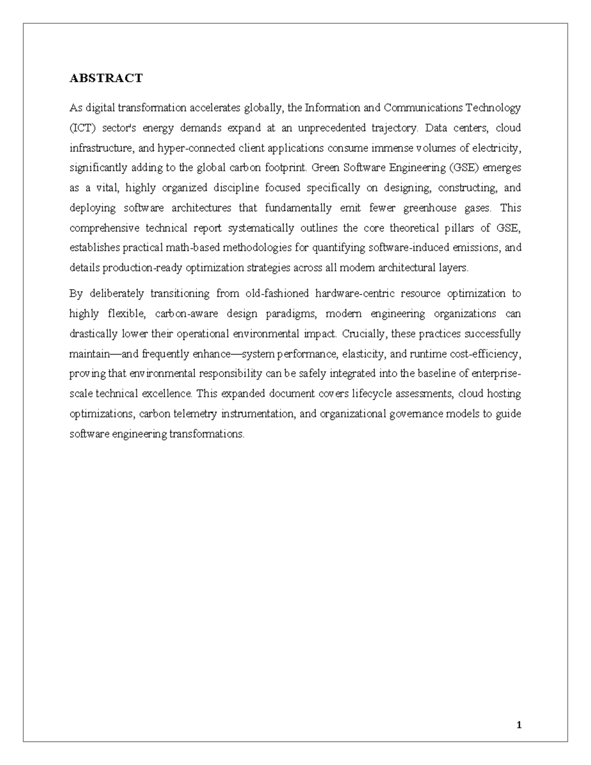Green Software Engineering Practices: A Technical Report (GSE 233 ...