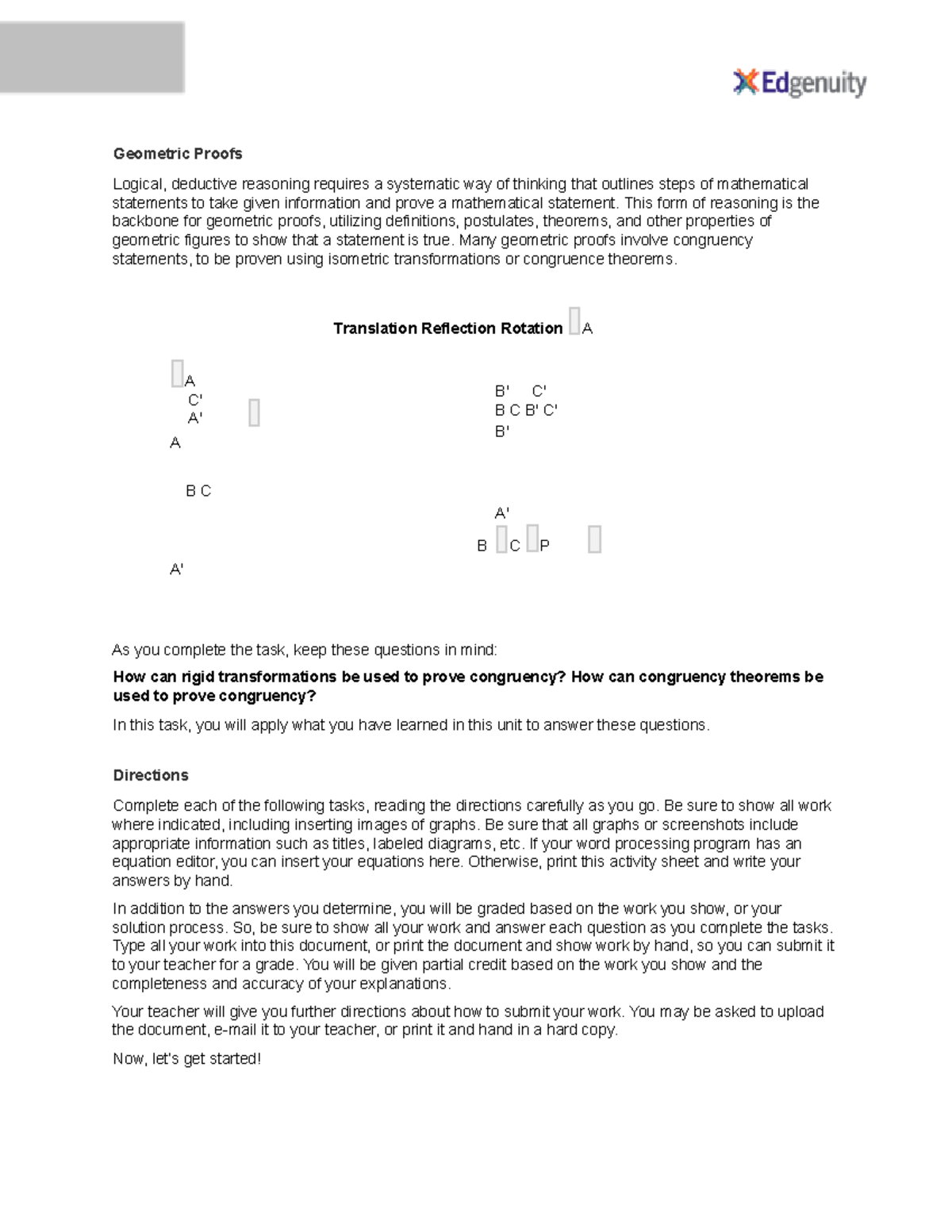 Performance Task: Geometric Congruency Proofs Guide - Studocu