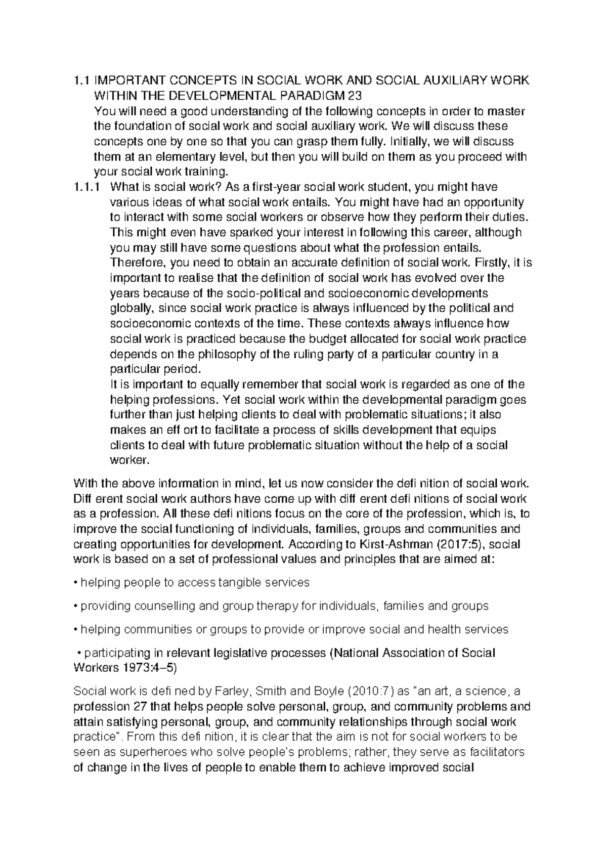 Important Concepts in SW & Social Aux Work: Developmental Paradigm 23 ...