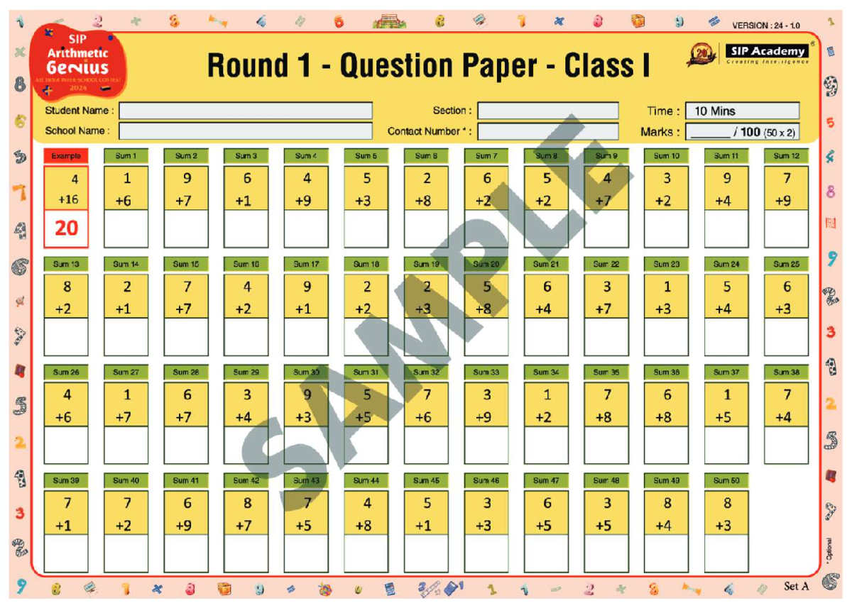 AGC Class I-IV Round 1 Sample Question Paper 2024 for SIP Arithmetic ...