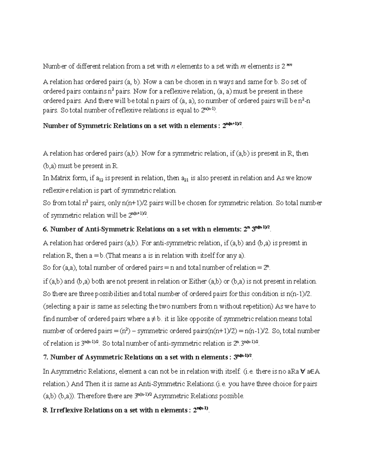 Number of Relations and Their Types: Important Notes - Studocu