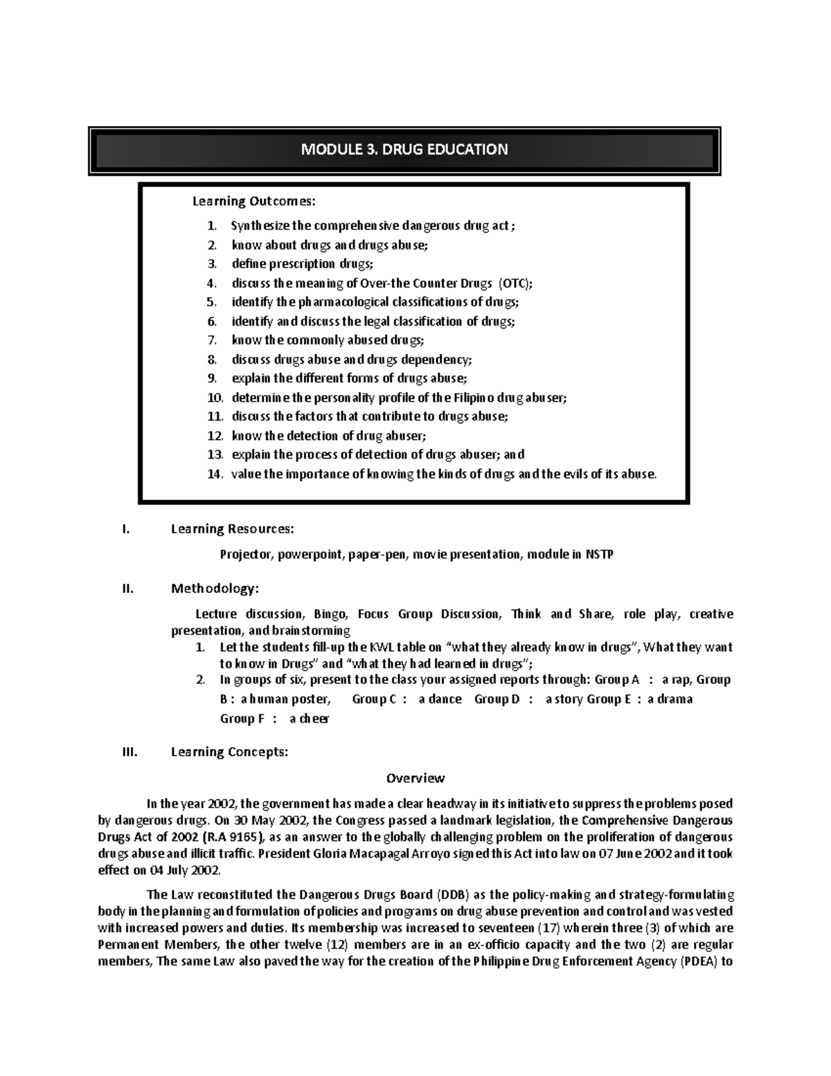 Module 3: Comprehensive Overview of Drug Education and Abuse - Studocu