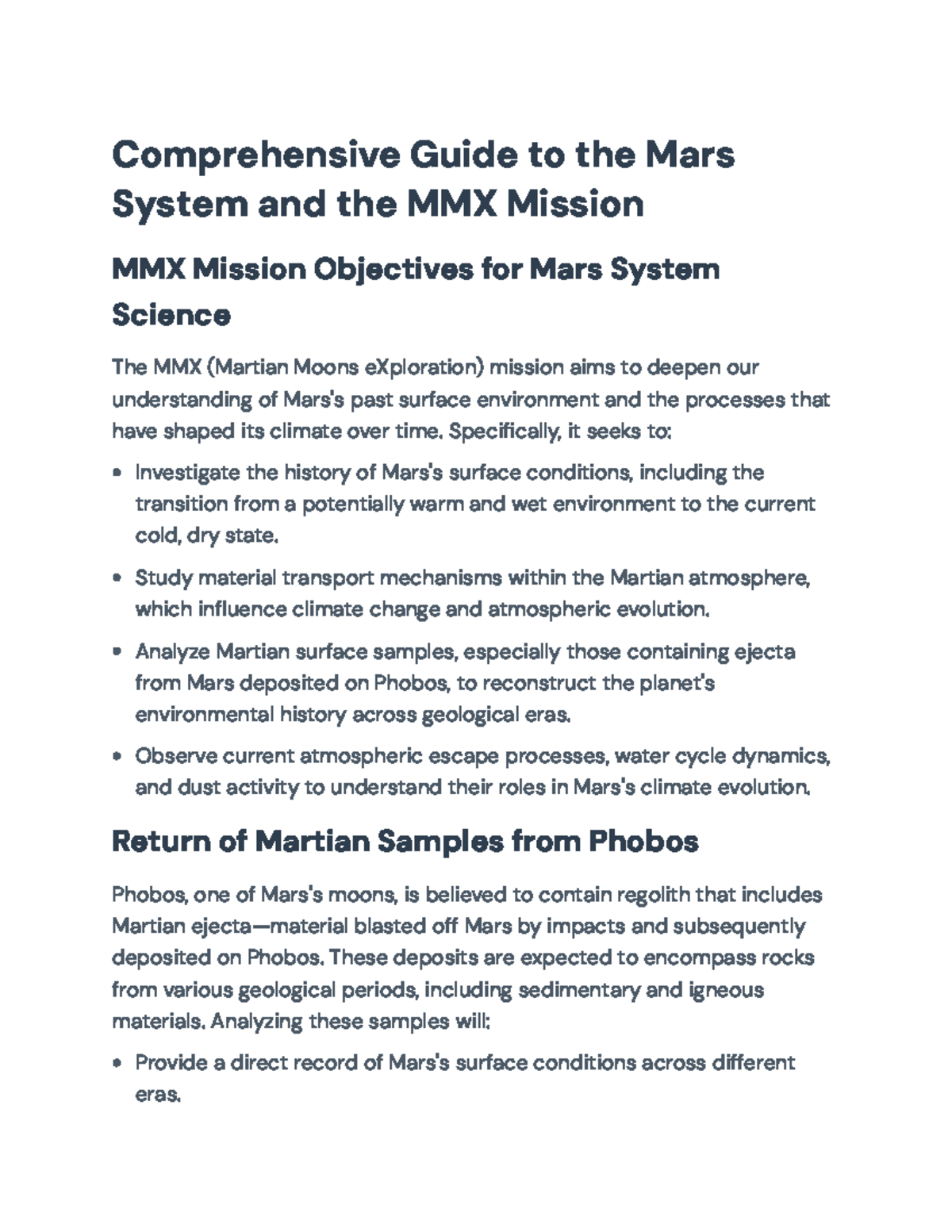 MMX Mission Overview: Exploring Mars Climate and Moons - Studocu