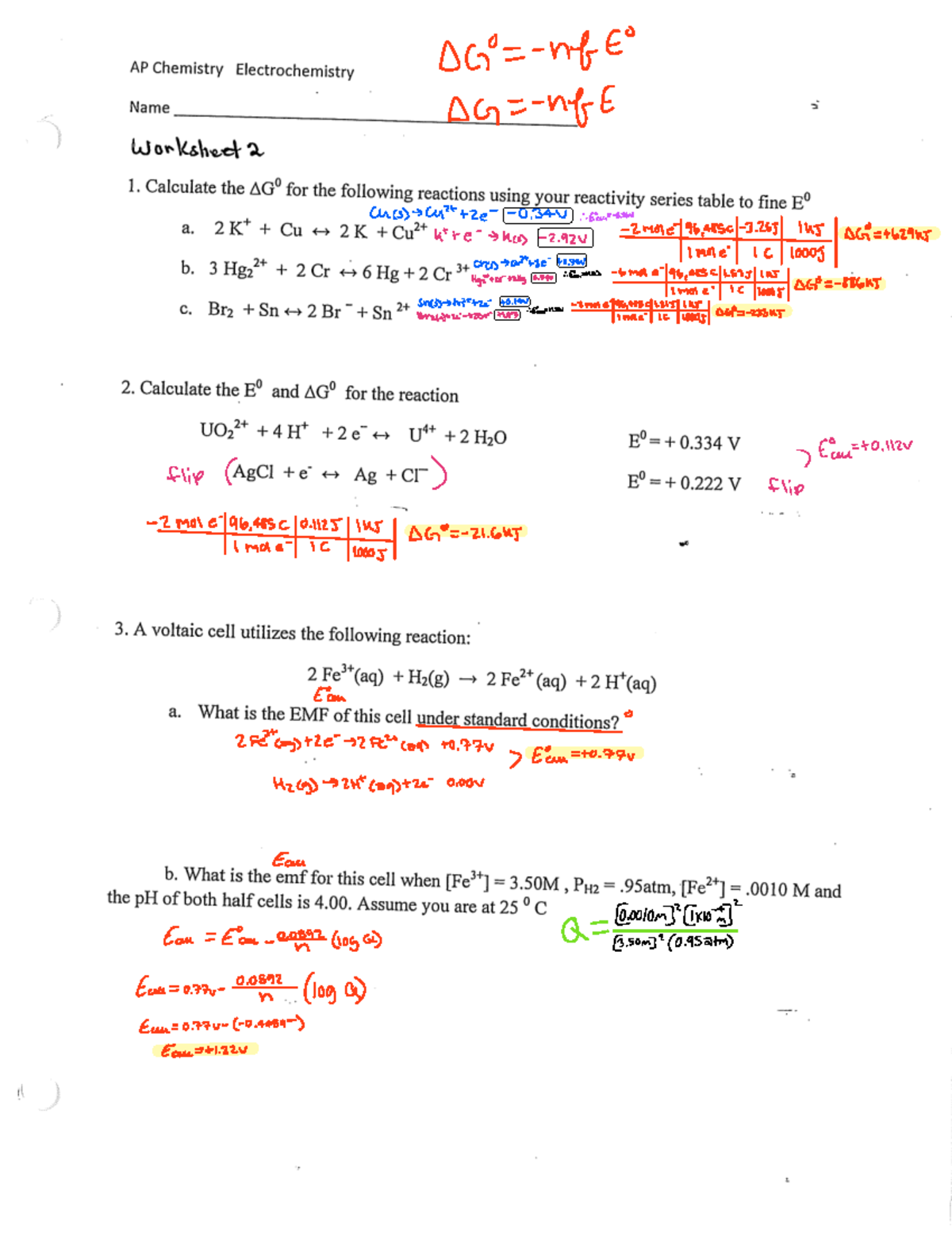 AP Chemistry Electrochemistry FRQ Practice Worksheet - Studocu