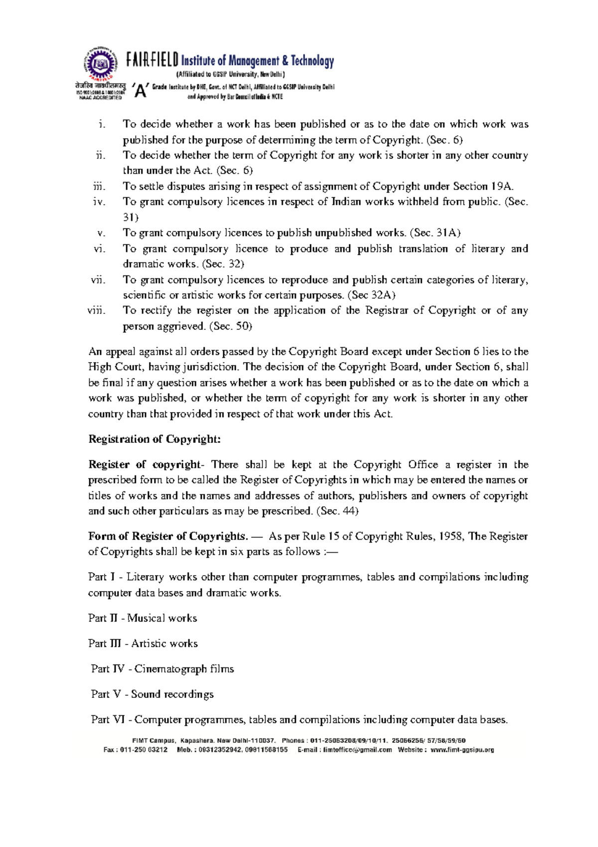 Microsoft Word - 402 - IPR SEMESTER 8 NOTES FOR EXAMS - i. To decide ...