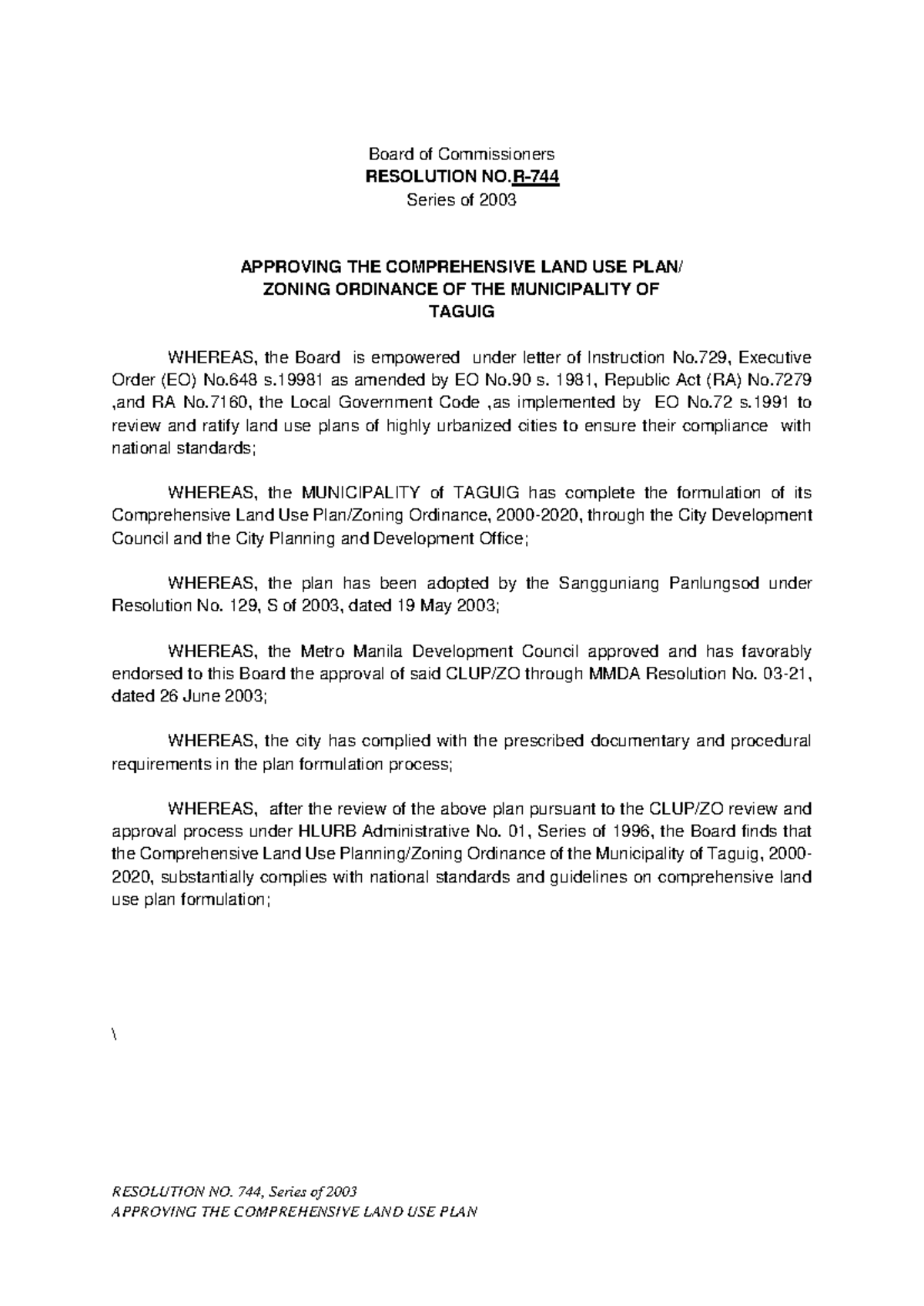 Comprehensive Zoning Ordinance & Land Use Plan of Taguig 2003 - Studocu