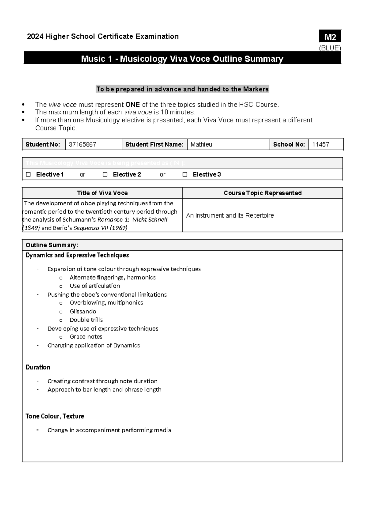 HSC Music 1 Musicology Viva Voce Outline Summary [2024] - Studocu